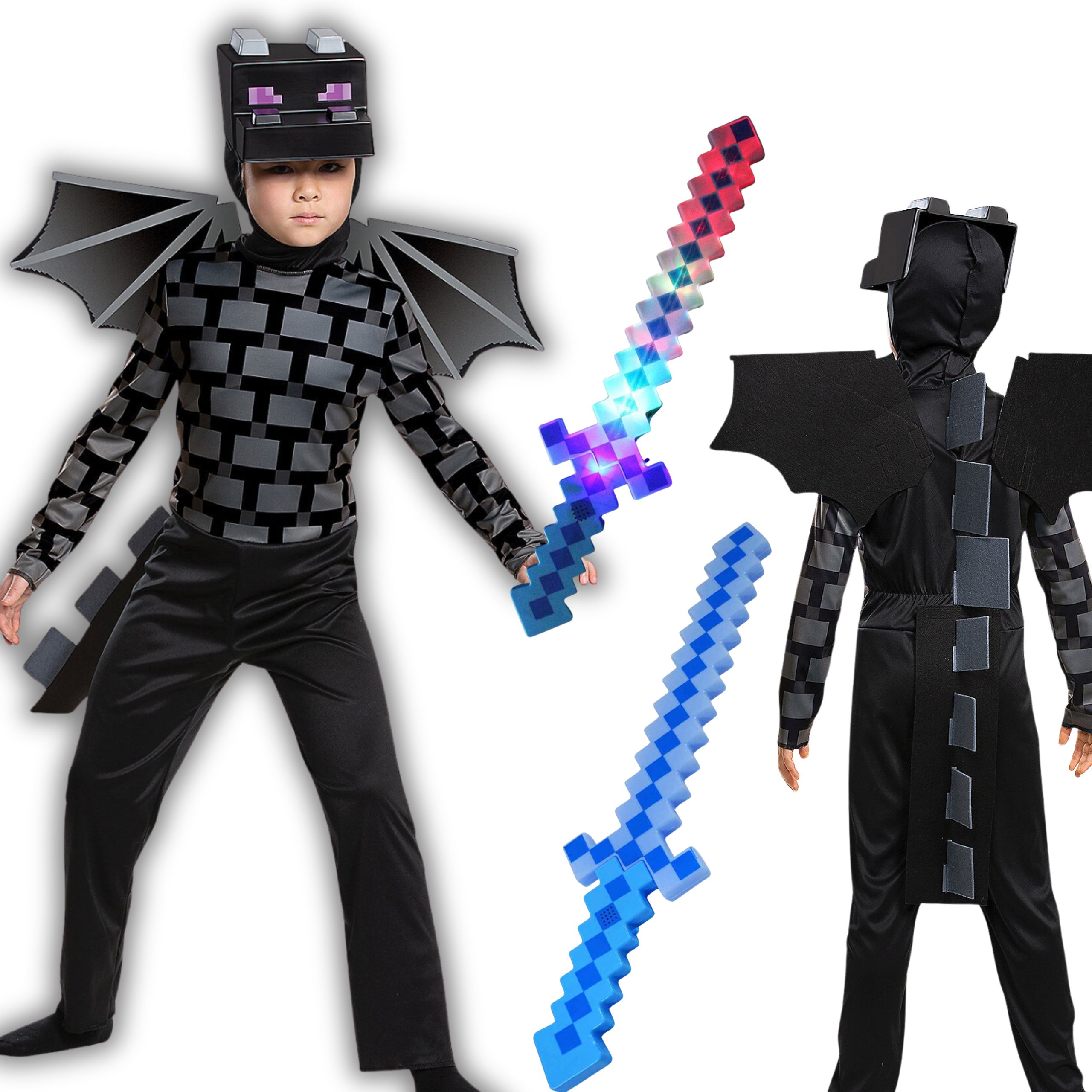 MINECRAFT ENDERDRAGON SMOK STRÓJ KOSTIUM + MASKA MIECZ LED PIXEL r 134 16986689654 - Allegro.pl