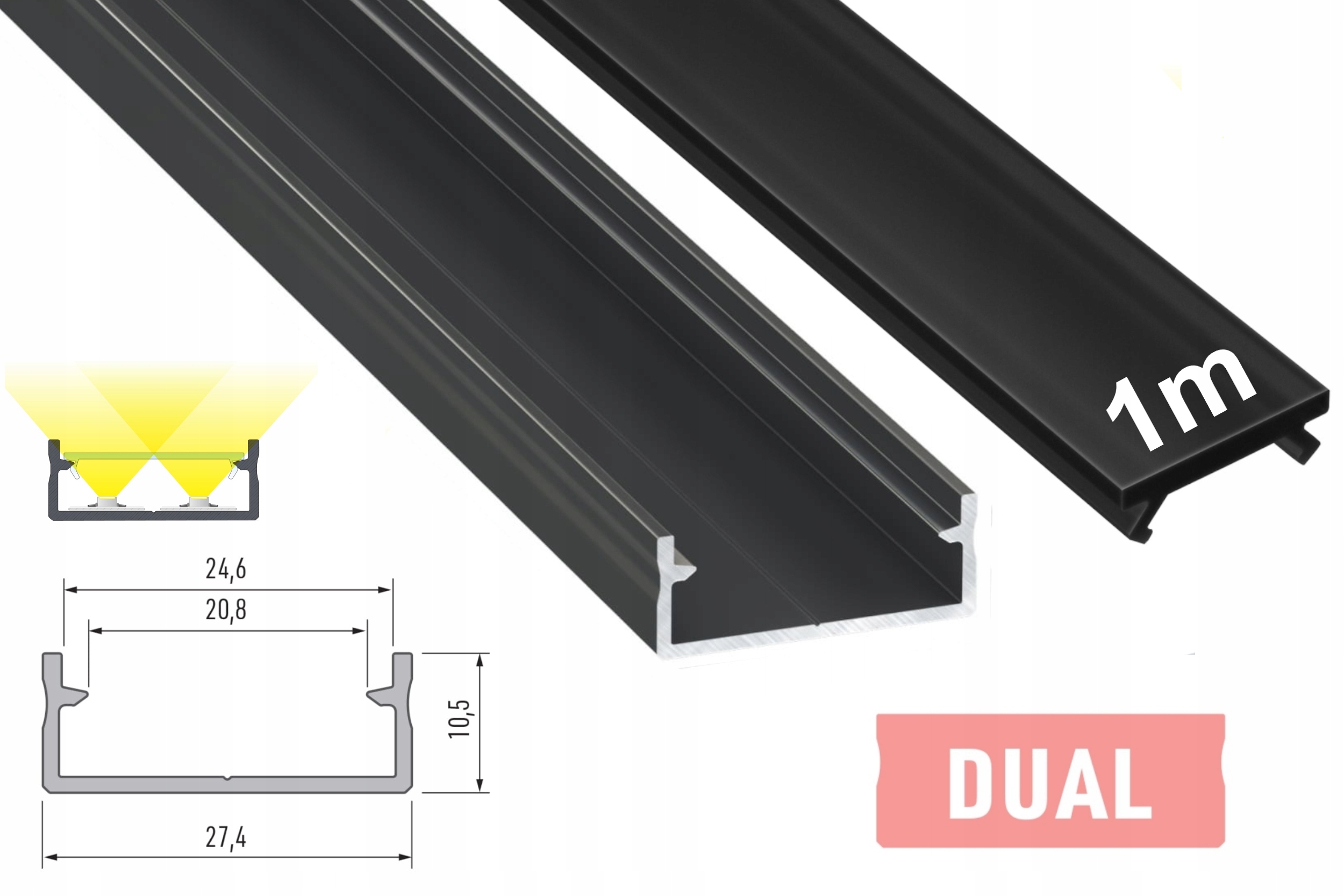 PROFIL LED NA 2 TAŚMY LED DUAL CZARNY 1M + KLOSZ • Cena, Opinie ...
