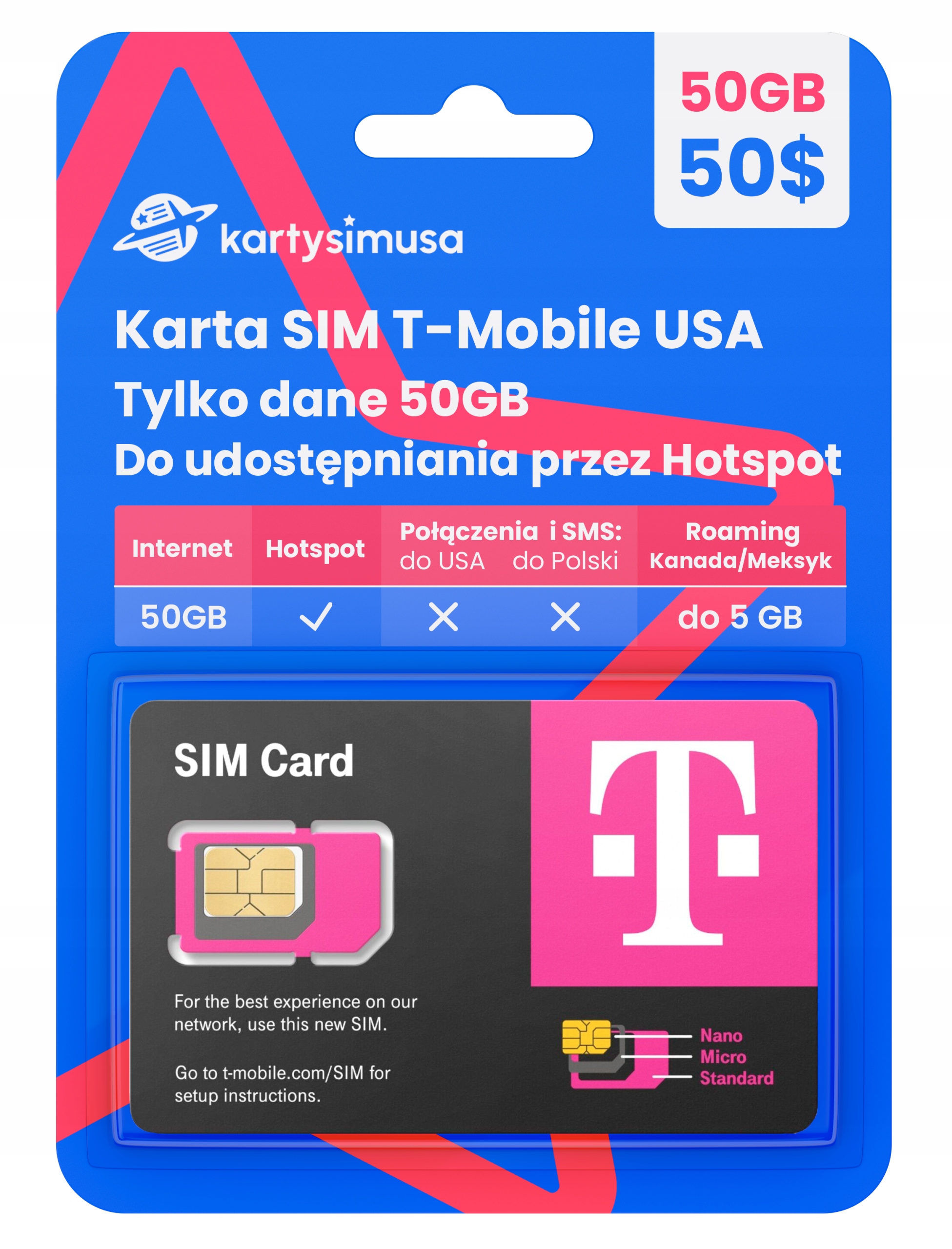 Karta SIM T-Mobile USA hotspot 50GB - Sklep, Opinie, Cena w Allegro.pl Karta SIM T-Mobile USA hotspot 50GB - Sklep, Opinie, Cena w Allegro.pl