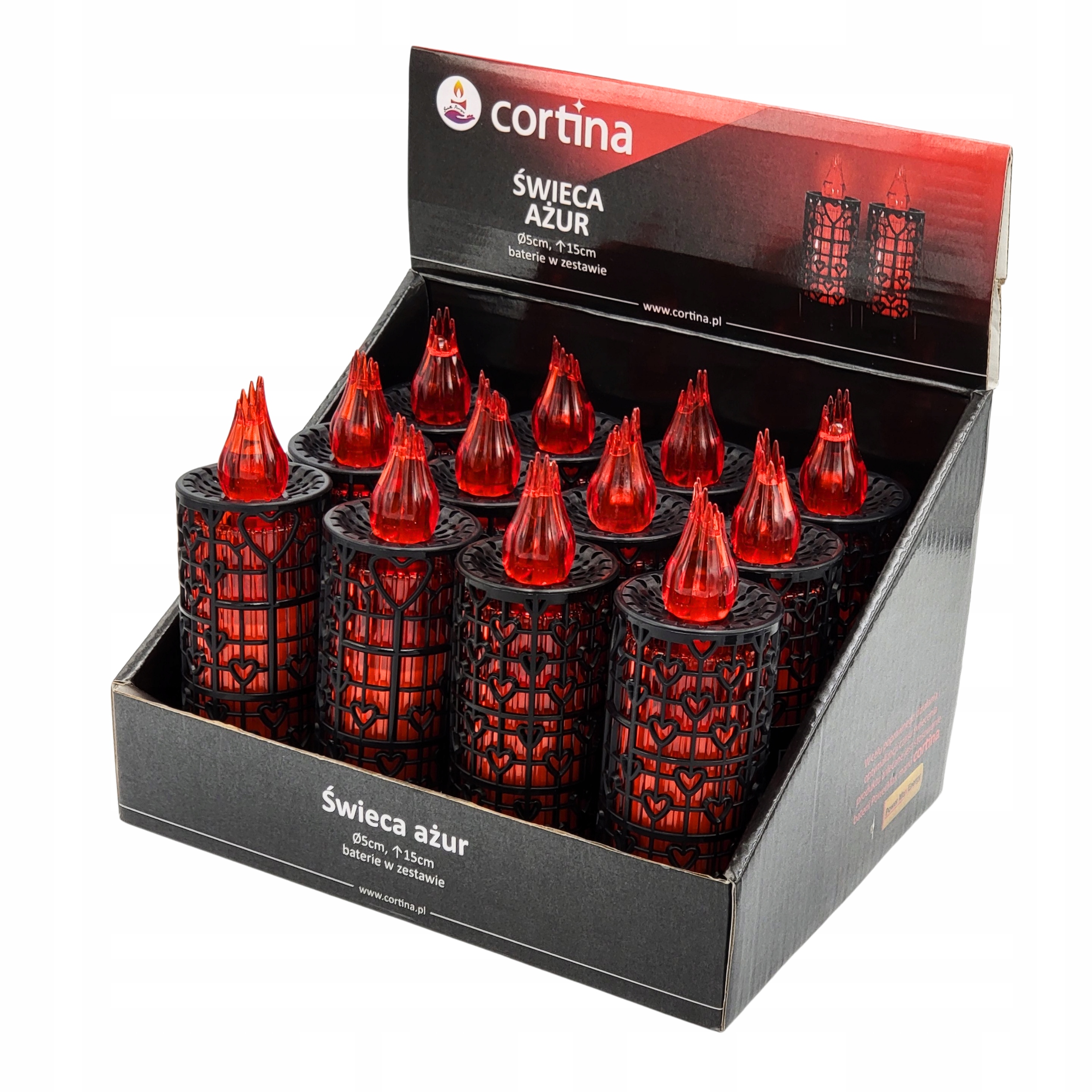 12x LED svíčka Dekorativní Ažur Náplň Černo-červená do hřbitovních ...