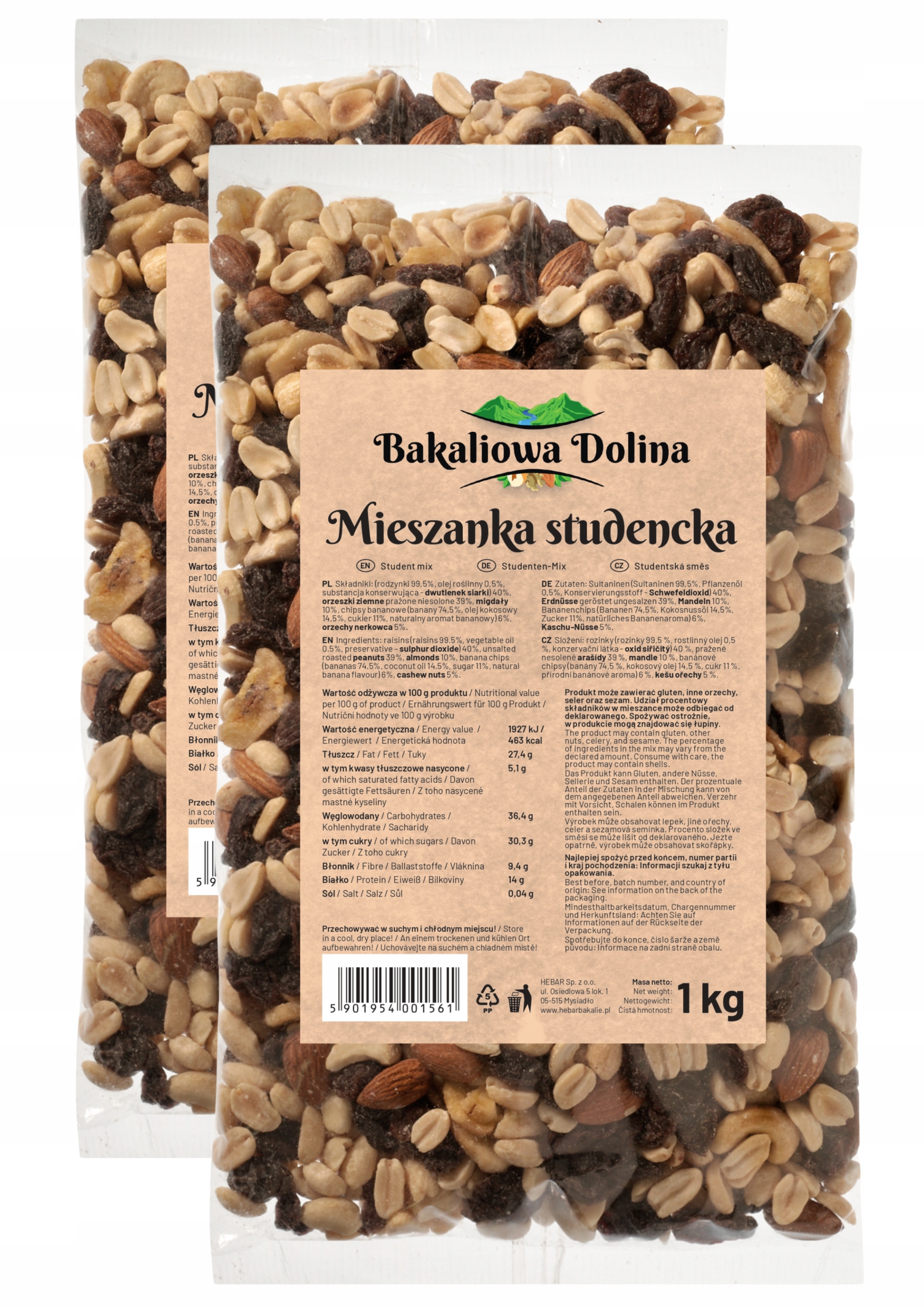 MIESZANKA STUDENCKA 2 KG 2000 G ORZECHY BAKALIE JAKOŚĆ PREMIUM PRZEKĄSKA (5901954001561) • Cena ...