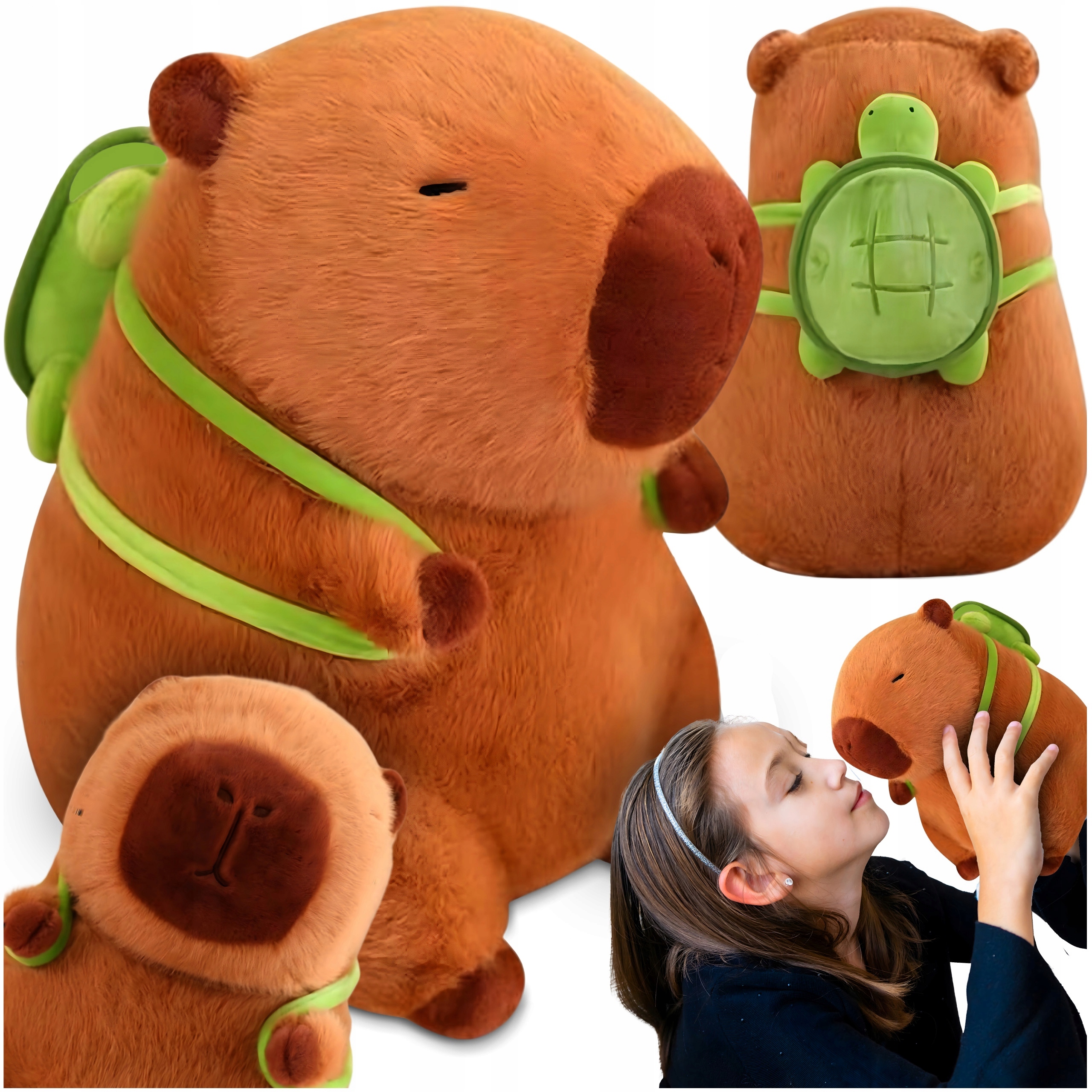 PLUSZOWA ZABAWKA KAPIBARA Z PLECAKIEM 26 CM Z PLUSZOWYM ŻÓŁWIEM PLUSZAK ...