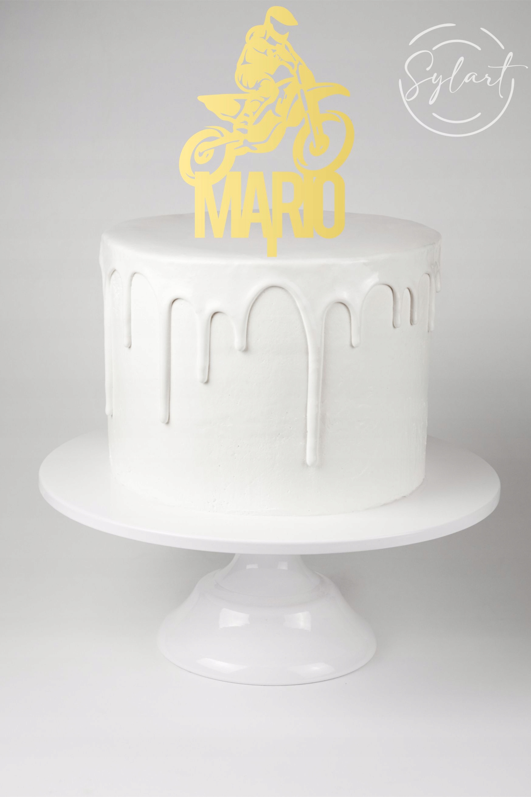 Topper na tort motor imię motocykl złoty lustro (5904959445873) • Cena ...