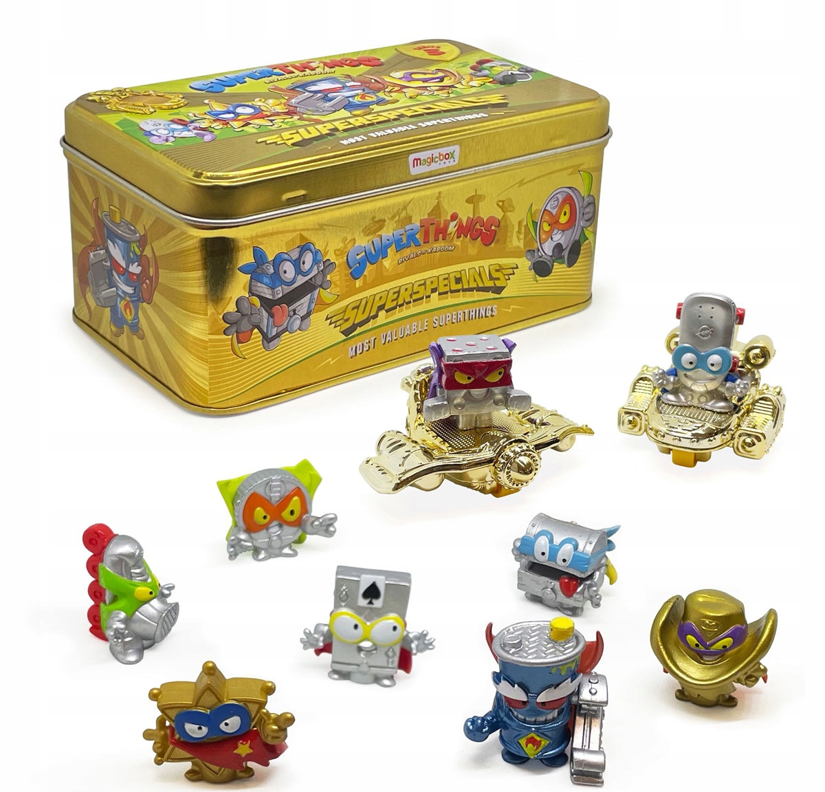 SUPERTHINGS Zestaw Super Zings Things Złota Puszka Gold 9 Figurek Mr ... SUPERTHINGS Zestaw Super Zings Things Złota Puszka Gold 9 Figurek Mr ...