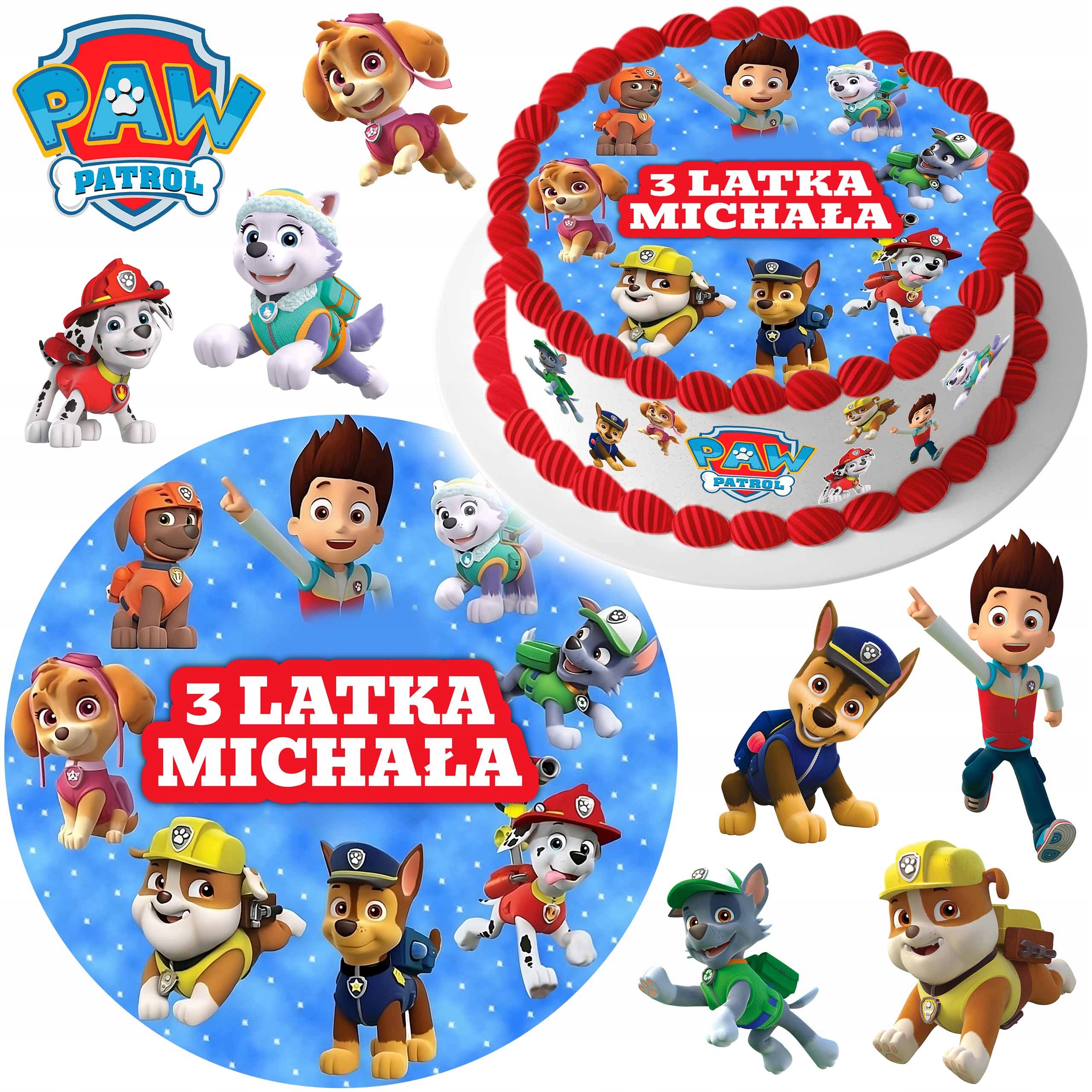 MEGA ZESTAW OPŁATEK NA TORT PSI PATROL PAW PATROL + 8szt POSTACI ...