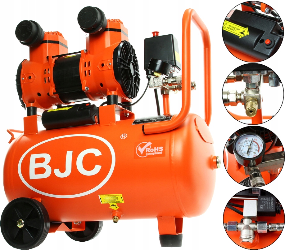 TICHÝ BEZOLEJOVÝ KOMPRESOR BJC 24L NA TLAKOVÉ SKÚŠKY 8 BAR ...