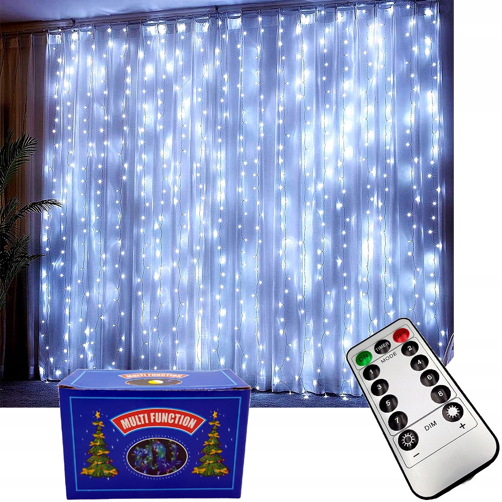 KURTYNA ŚWIETLNA LED lampki girlanda WISZĄCE sople do okna USB + PILOT ...