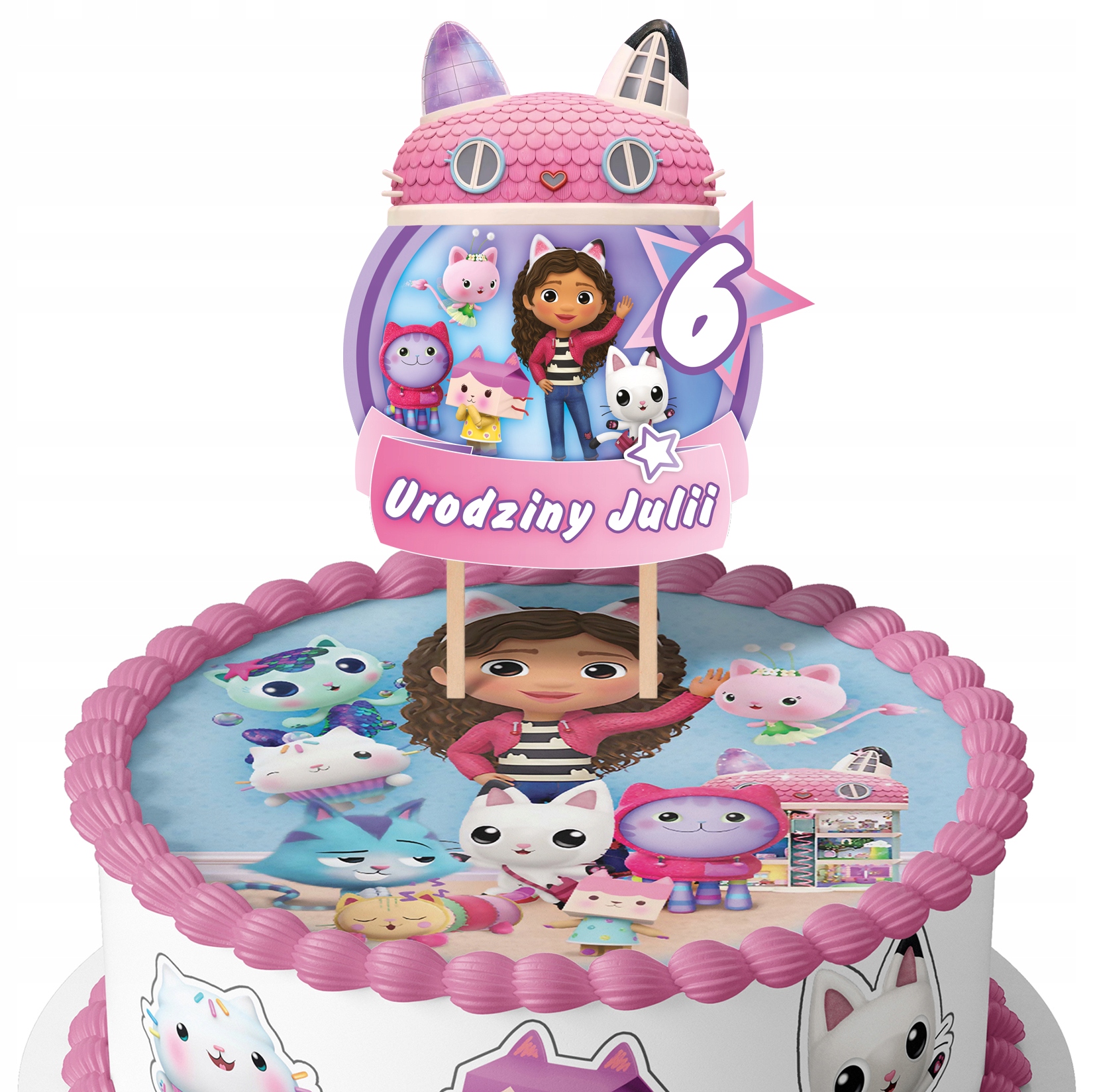 Topper Urodzinowy na tort DOMEK GABI + Imię Wiek 13866336096 - Allegro.pl