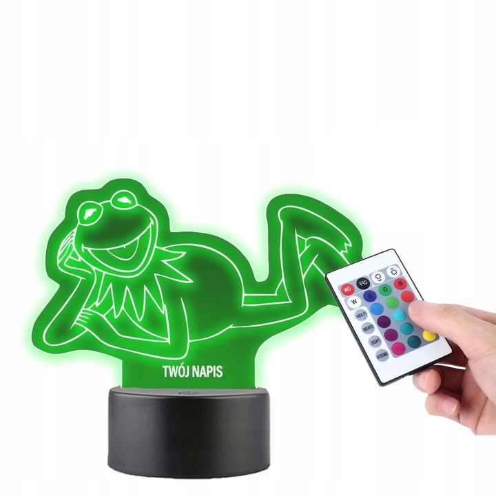 LAMPKA na SZKLE Statuetka Kermit Żaba 3D LED RGB + PILOT 16 KOLORÓW ...