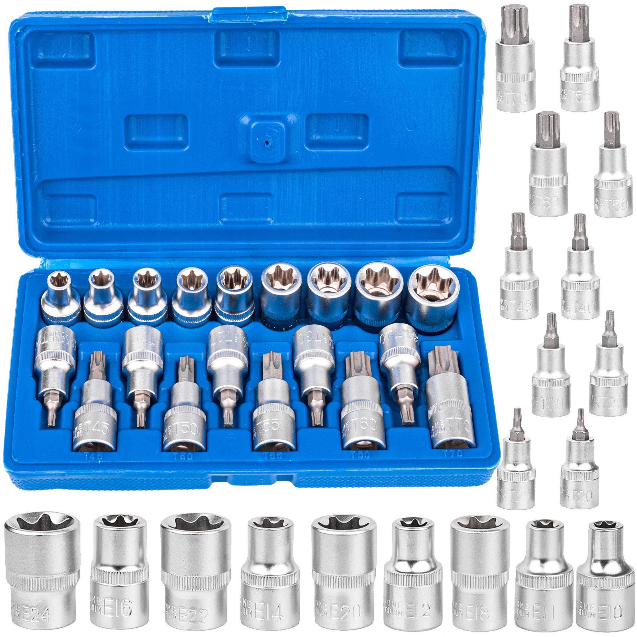 KLUCZE NASADOWE TORX 1/2" CALA NASADKI BITY ZESTAW KLUCZY 19el FT2219 za 84,95 zł z Żabno ...