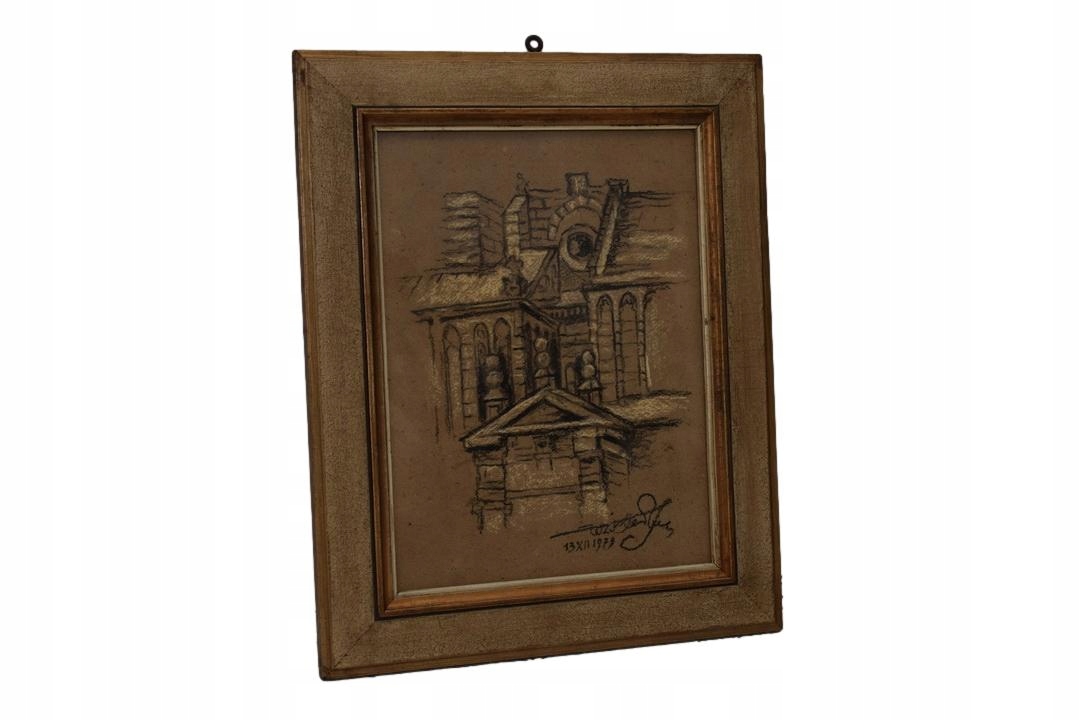 Wiktor Zin 1979 - Pałac - Pastel za Szkłem - Polski Stary Obraz Olejny ...