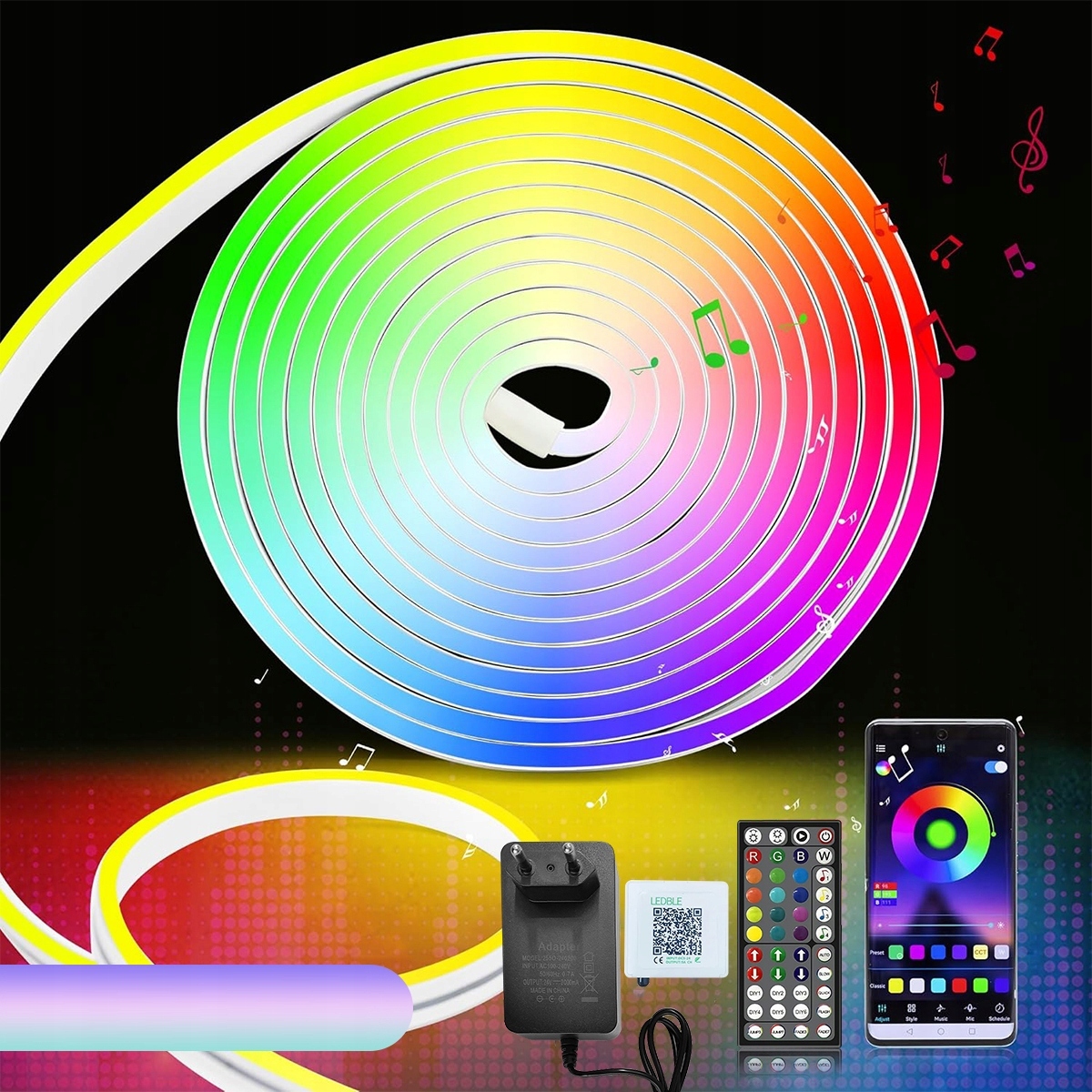 RGB LED SZALAG 5m Ledy RGB szalag 24v ERŐS Bluetooth TÁVIRÁNYÍTÓ ...