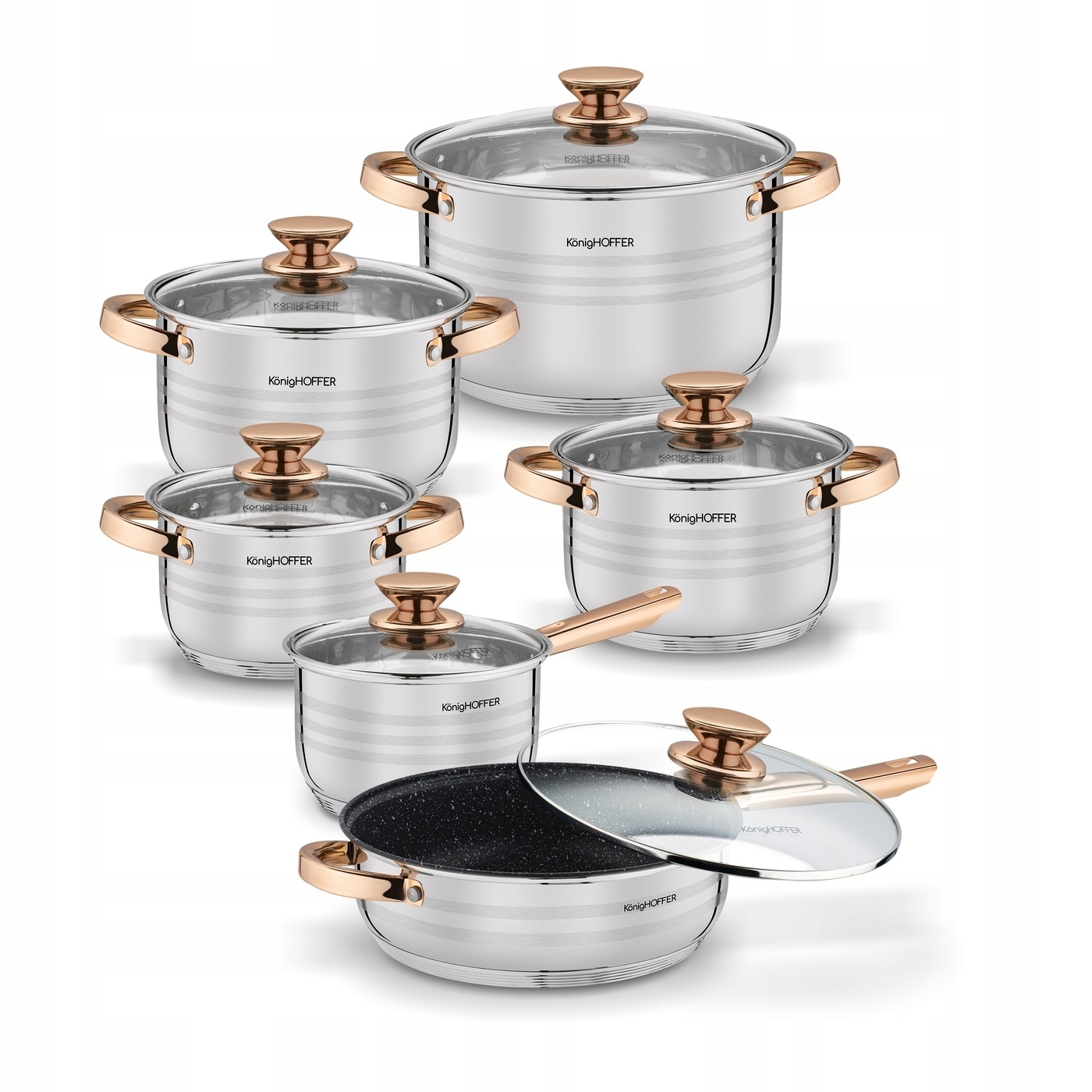 Zestaw GARNKÓW INDUKCJA PATELNIA POKRYWKA Konighoffer Bari Rose Gold 12 ...