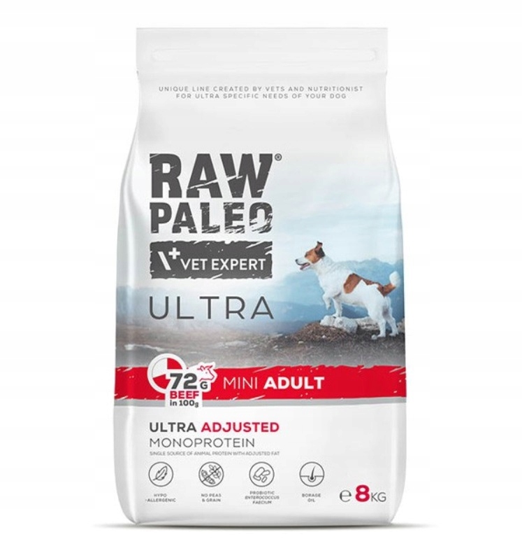 Sucha karma dla psa Raw Paleo Ultra Mini Adult Beef 8kg Małe Rasy ...