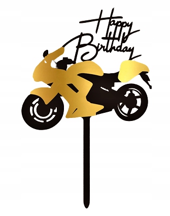 Topper złoty motor ścigacz dekoracja na tort wycinany laserowo akryl ...