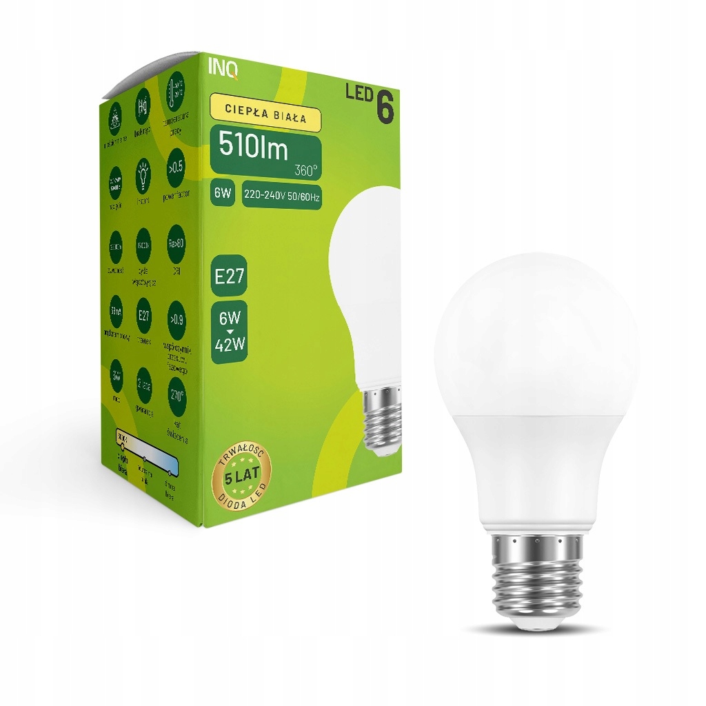 Żarówka LED A60 E27 6W 3000K - ELA020WW INQ (5902767427845) • Cena ...