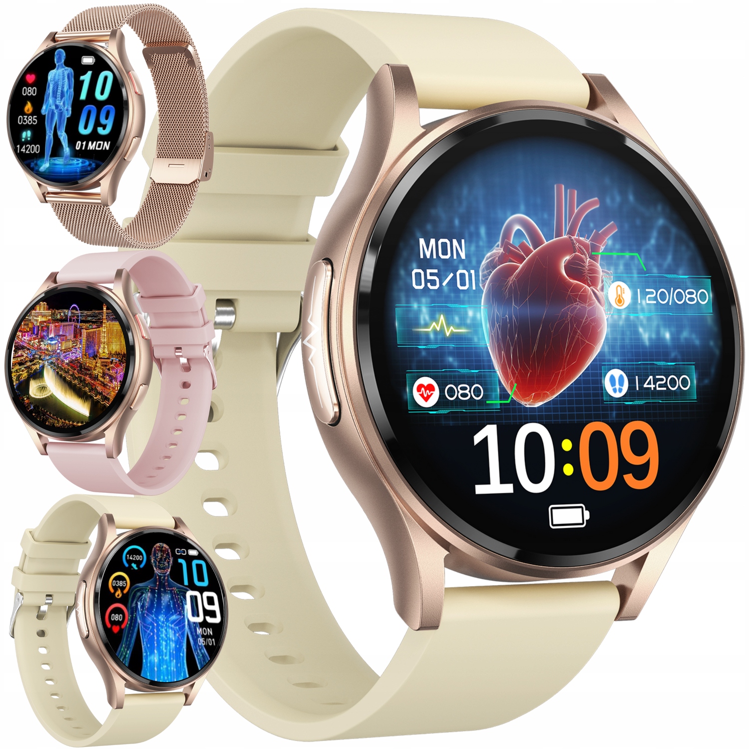 SMARTWATCH ZEGAREK KARDIOWATCH DAMSKI CIŚNIENIE EKG ROZMOWY 4 PASKI MENU PL - Sklep, Opinie ...