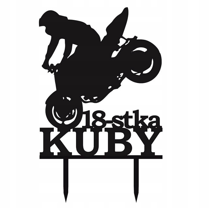 Topper z motocyklem toper MOTOR z IMIENIEM na tort imię WIEKIEM kolory ...