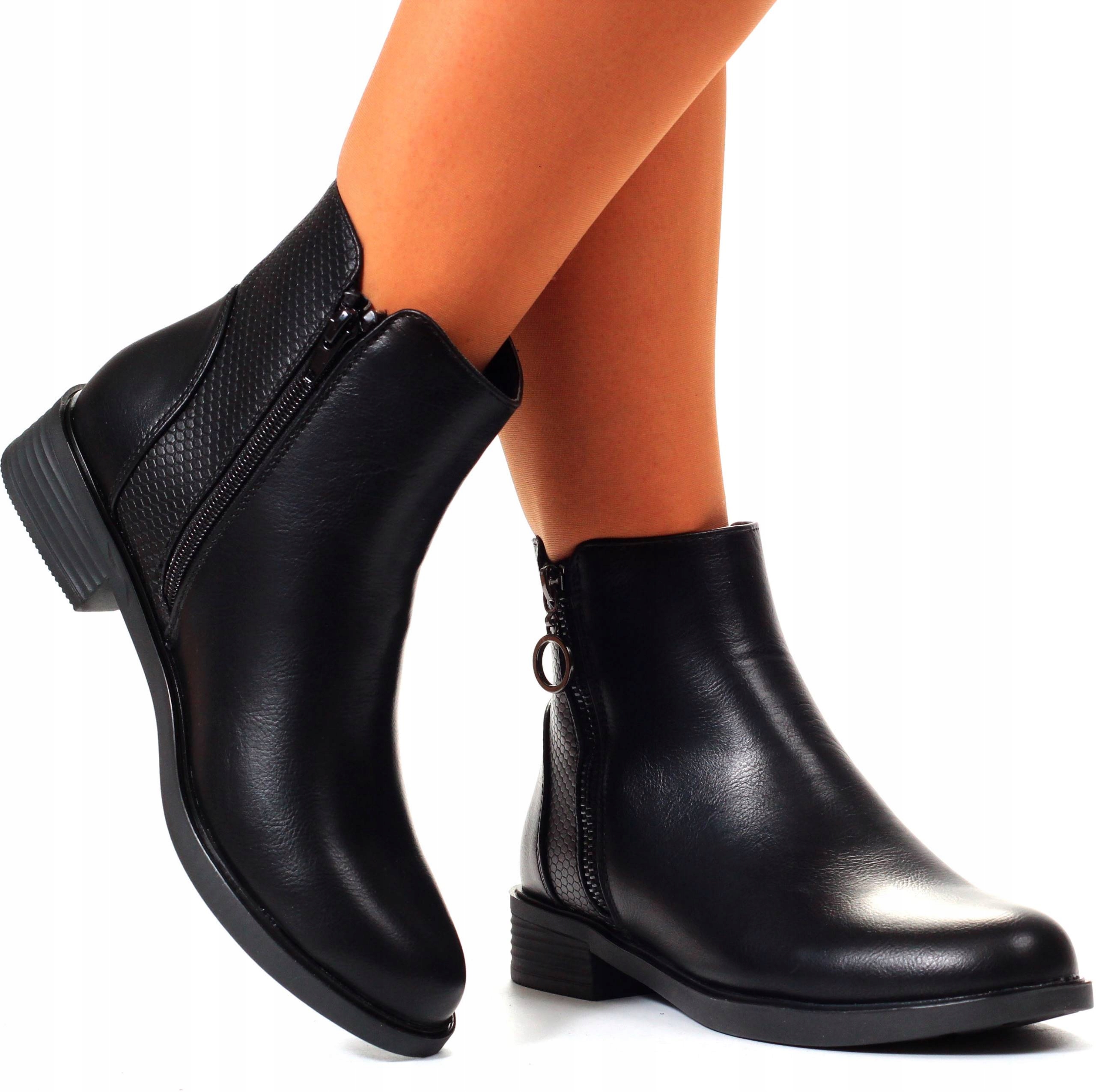 BOTKI DAMSKIE SZTYBLETY PŁASKIE SUWAK OCIEPLANE 12758141414 - Allegro.pl