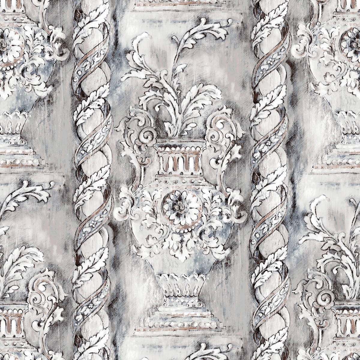 TAPETA ORNAMENTY WAZY STYL RYSUNKOWY FRESK STONOWANE KOLORY BŁĘKIT ...