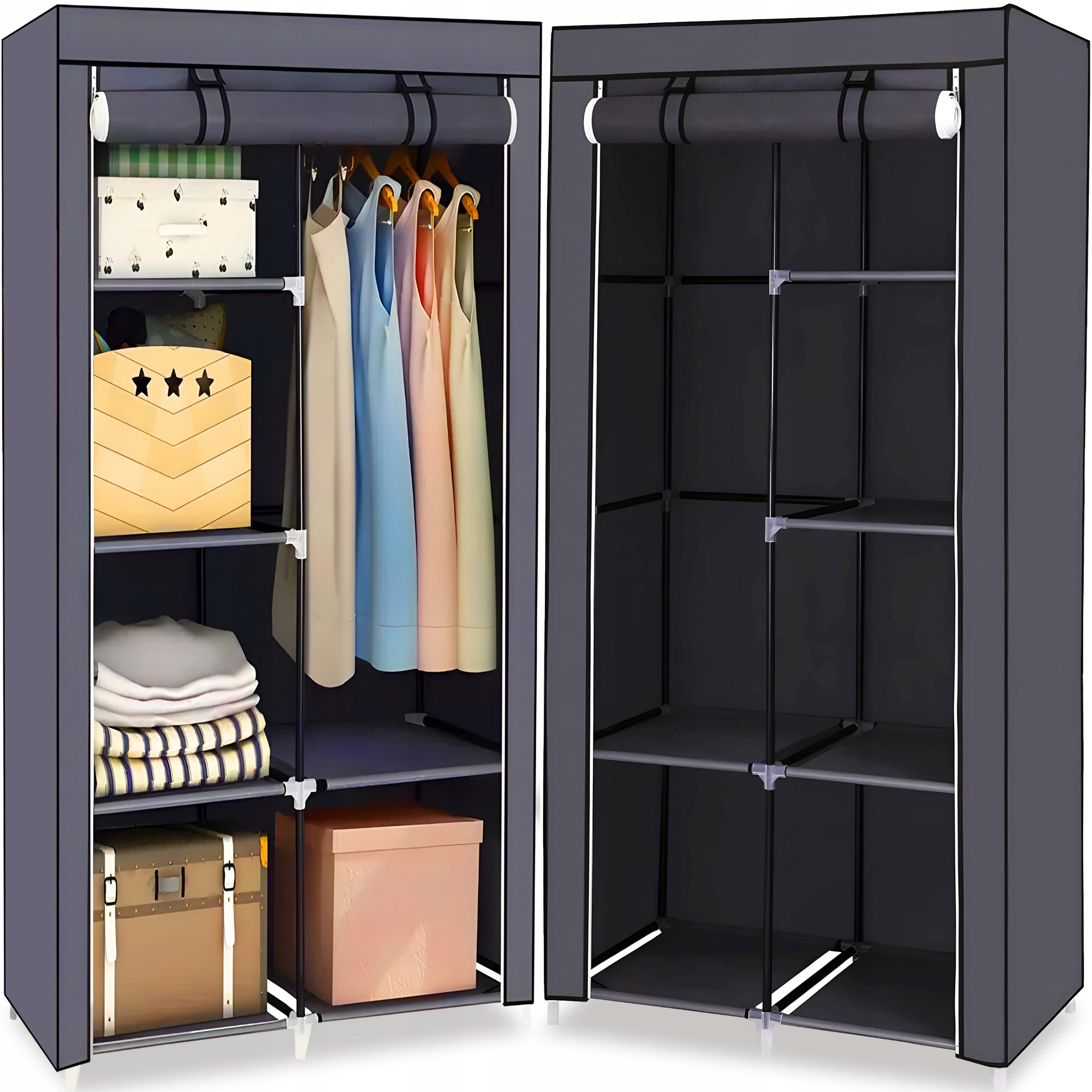 MATERIAŁOWA SZAFA TEKSTYLNA SKŁADANA GARDEROBA ORGANIZER NA UBRANIA XXL ...