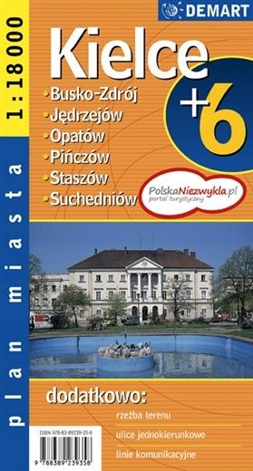 Kielce. Plan miasta 1:18 000 + Busko Zdrój Jędrzejów Opatów Pińczów ...