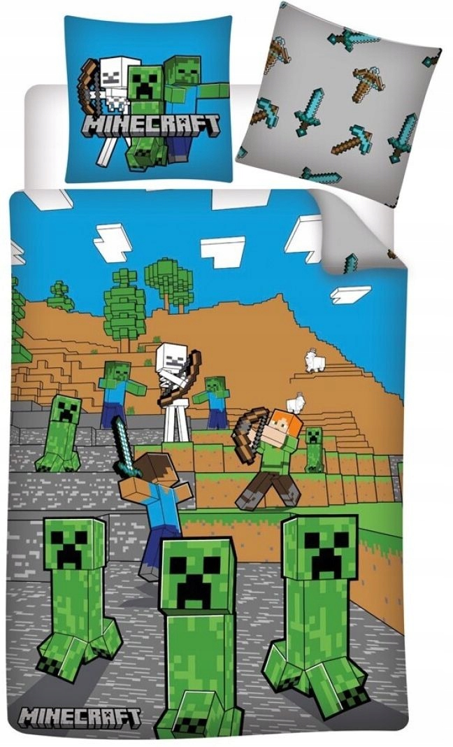 DWUSTRONNA POŚCIEL MINECRAFT STEVE ALEX CREEPER ZOMBIE LAMY 140x200 ...