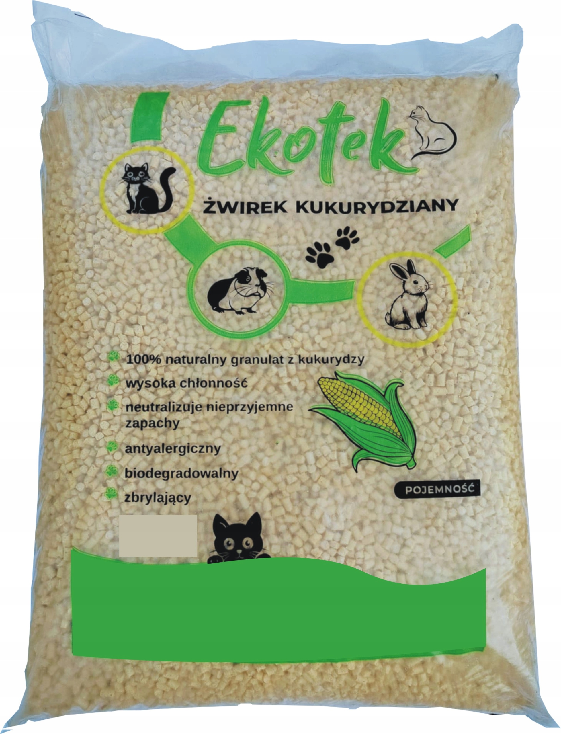 Żwirek kukurydziany gruboziarnisty Ekotek 33L dla kotów, królików, 20KG ...