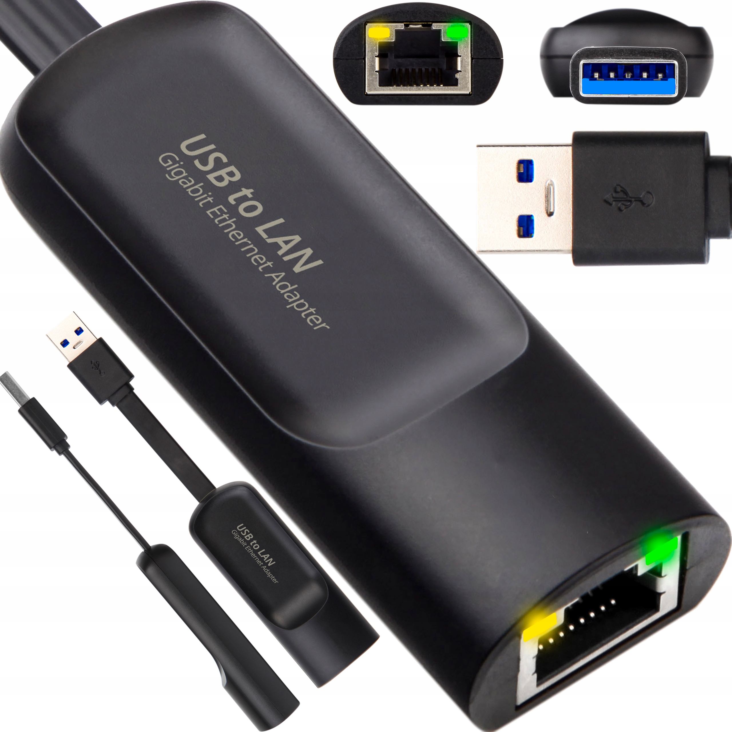 PRZEJŚCIÓWKA GIGABIT KARTA SIECIOWA ADAPTER LAN RJ45 1000Mb 1Gb USB TYP ...