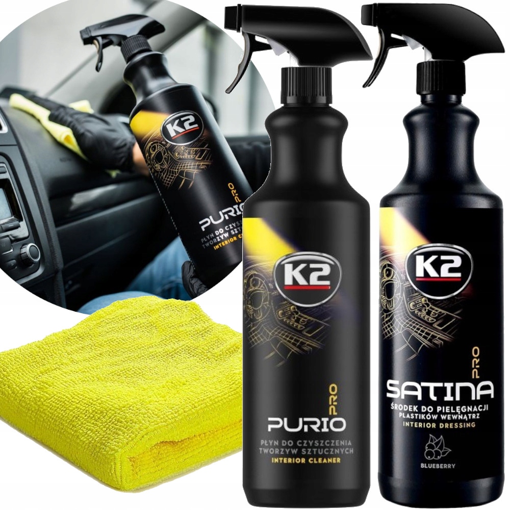 K2 SATINA PURIO 2x1L PRO PŁYN DRESSING DO CZYSZCZENIA KOKPITU WNĘTRZA ...