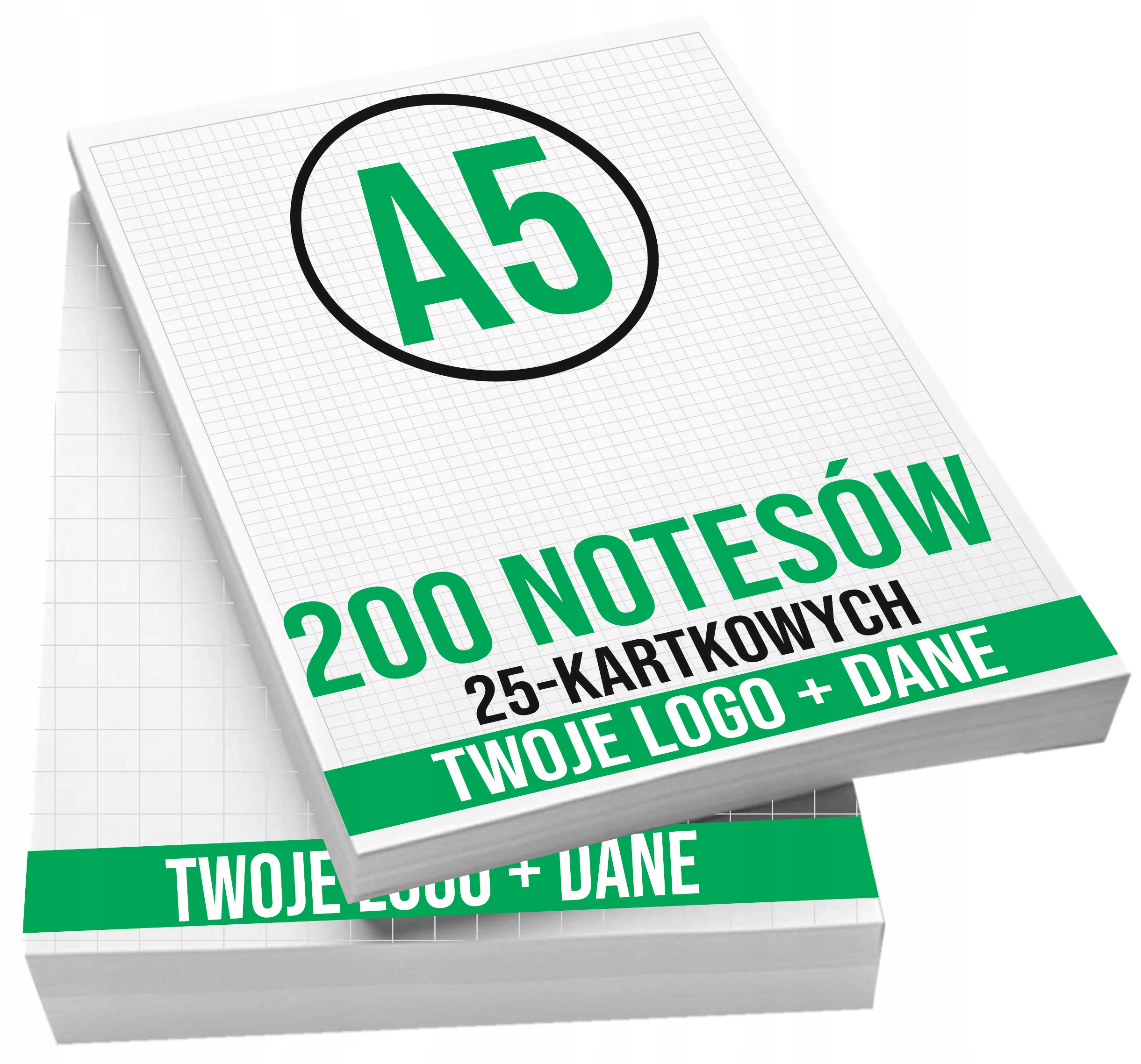 NOTES Klejony A5 z NADRUKIEM Notatniki BLOCZKI Reklamowe LOGO 200 sztuk ...