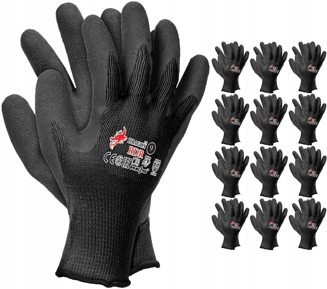 Silné PRACOVNÉ RUKAVICE potiahnuté gumou DRAGON 12PAR za 20.36EUR - Allegro