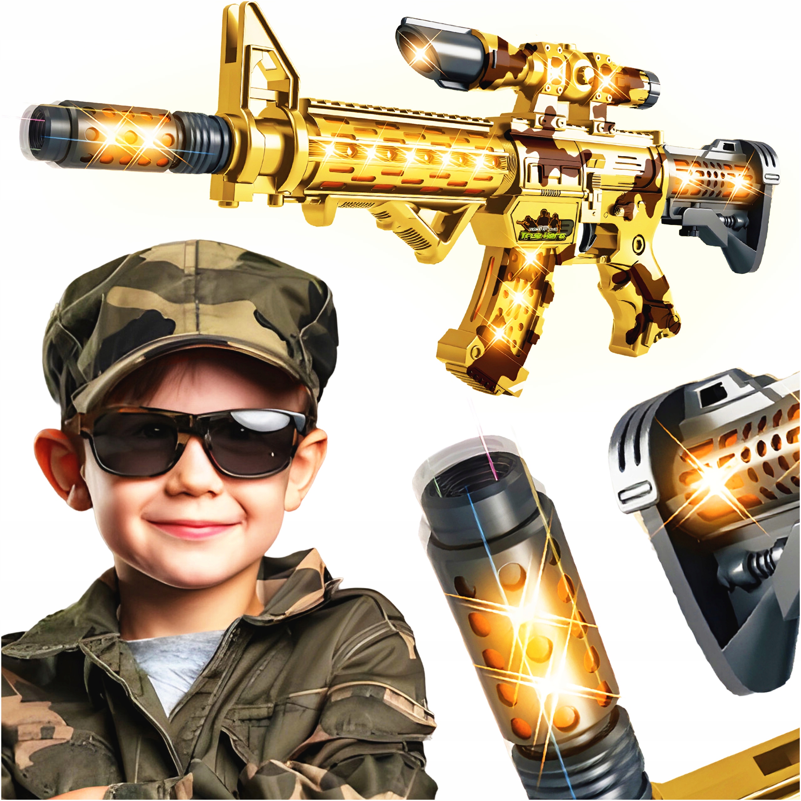 KARABIN MASZYNOWY PISTOLET ZABAWKA INTERAKTYWNA BROŃ DŹWIĘK ŚWIATŁA LED ...