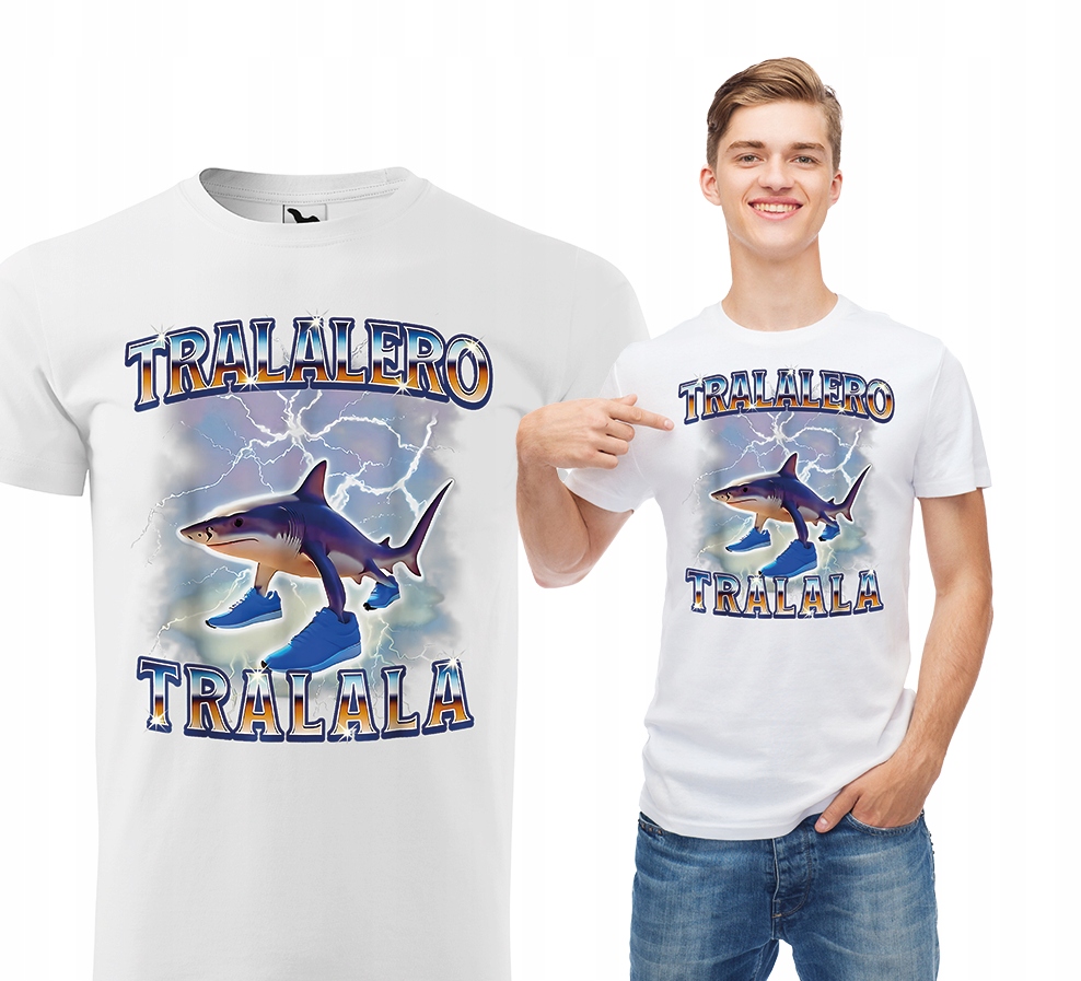 KOSZULKA MĘSKA TRALALERO TRALALA BRAINROT TIK TOK MEMY BIAŁA S ...