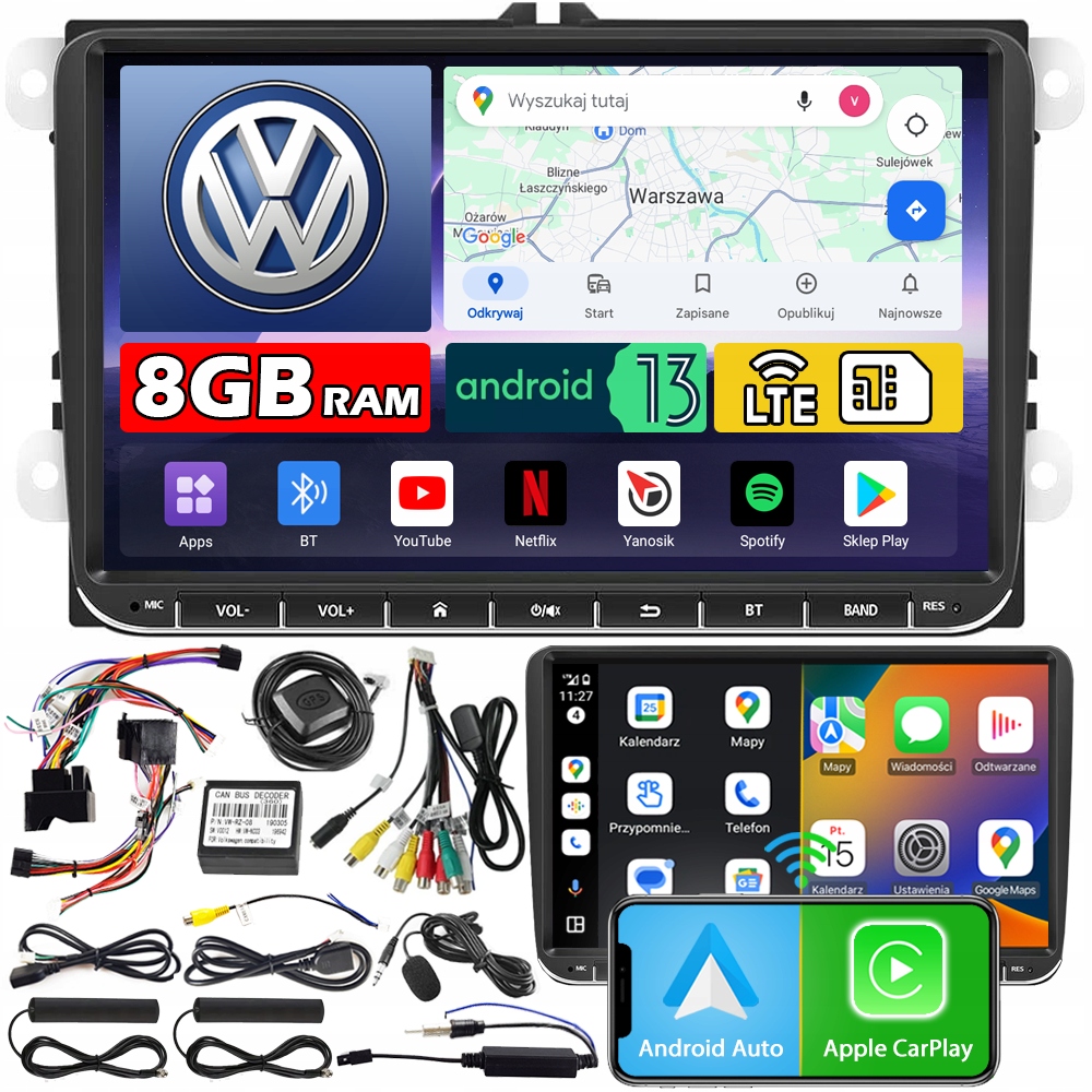 RADIO NAWIGACJA NCS ZV9 ANDROID VW PASSAT B6 B7 GOLF V 5 VI 6 CADDY T5 ...