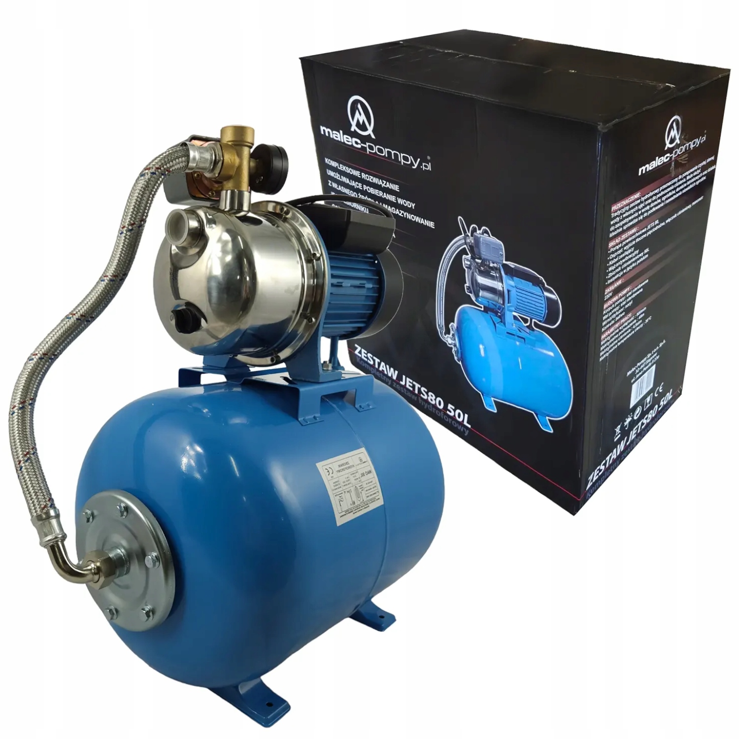 HYDROFOR DO WODY PEŁEN ZESTAW HYDROFOROWY POMPA JETS80 ZBIORNIK 50L ...