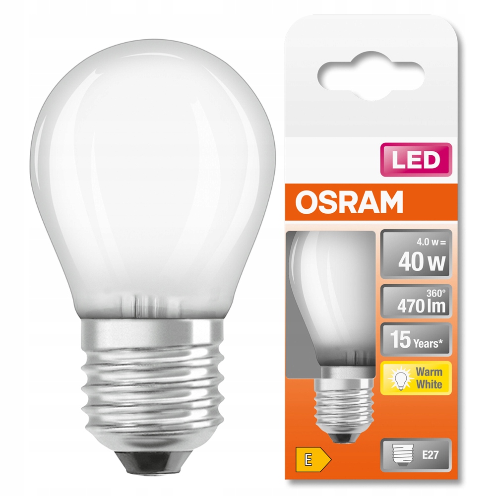 Żarówka LED MAŁA KULKA E27 4W = 40W 2700K OSRAM (LED STAR CL P GL FR 40 NON-DIM 4W) • Cena ...