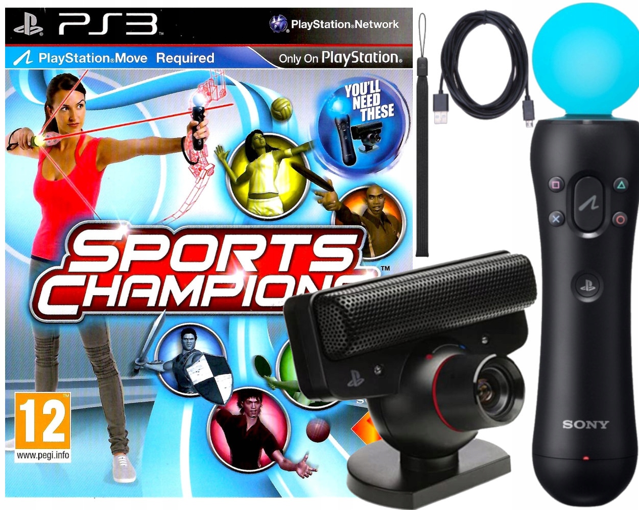 ZESTAW SONY PLAYSTATION MOVE KAMERA KONTROLER SPORTS CHAMPIONS PS3 ...
