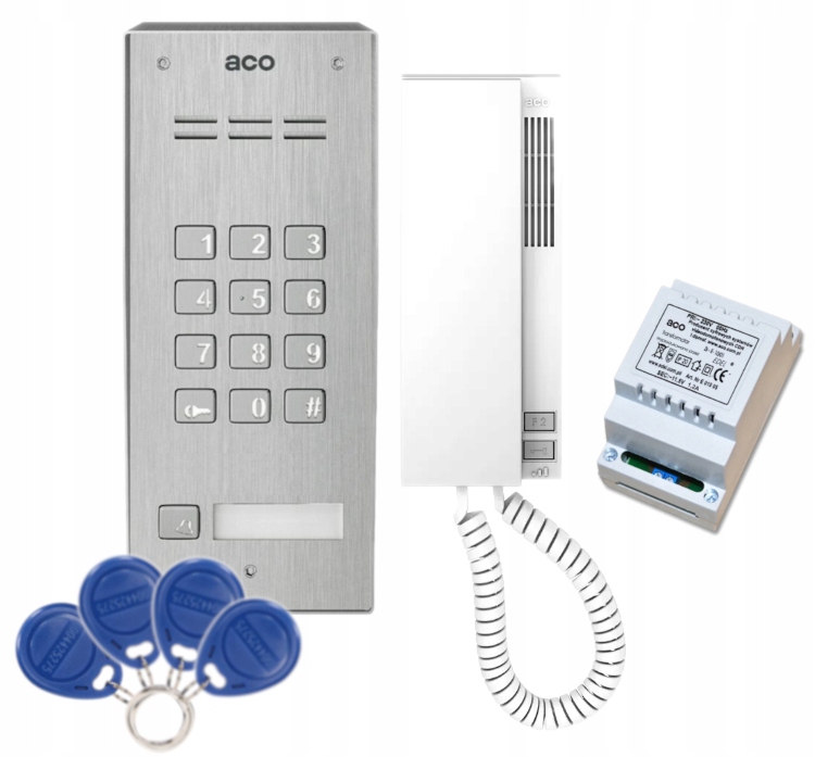 DOMOFON ACO ZESTAW NATYNKOWY CZYTNIK RFID SZYFRATOR KOD BRELOKI ...
