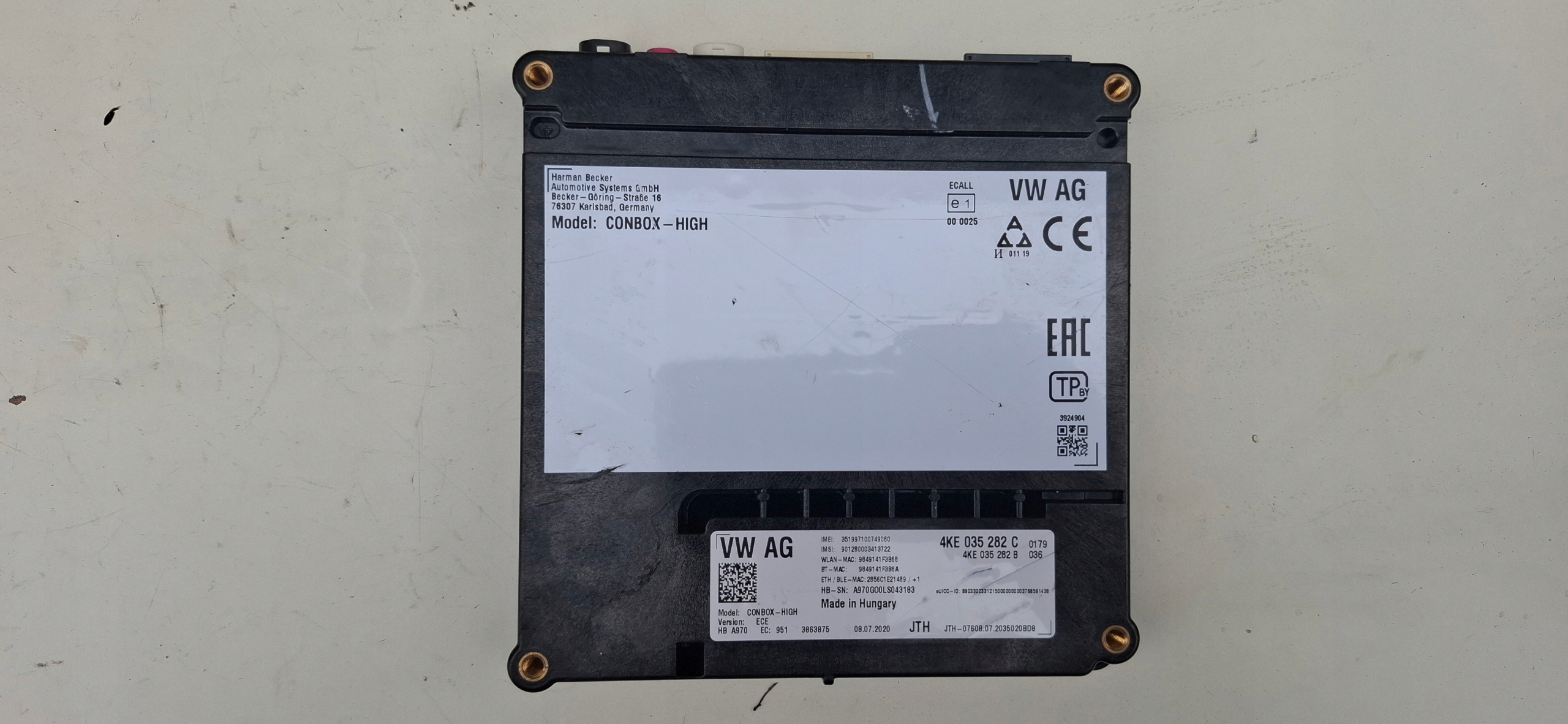 AUDI A6 C8 A5 A7 E-TRON MODUŁ STEROWNIK WZYWANIA POMOCY SOS 4KE035282C ...