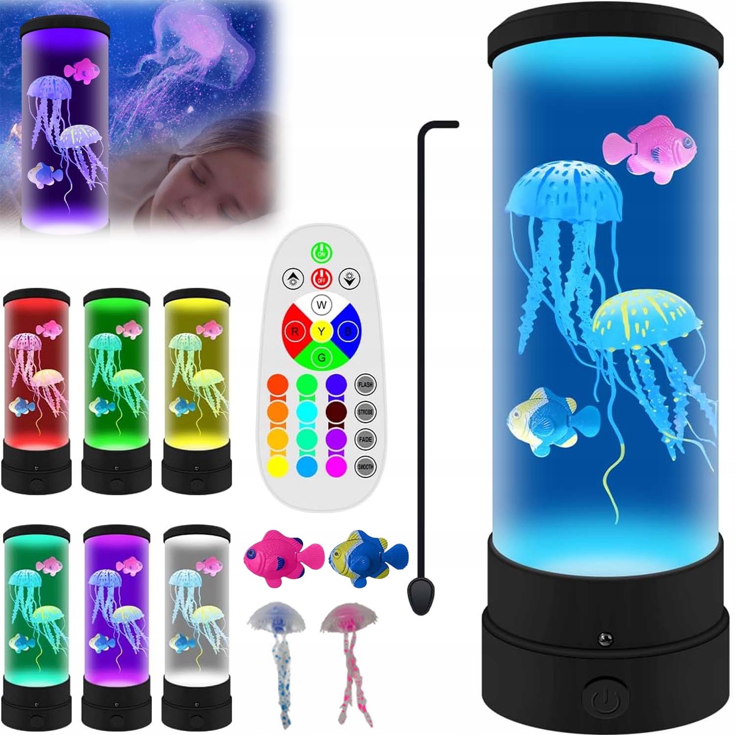 LED LÁVOVÁ LAMPA S MEDÚZAMI NOČNÍ LAMPA RGB NA STŮL AKVÁRIUM 17 BAREV ...