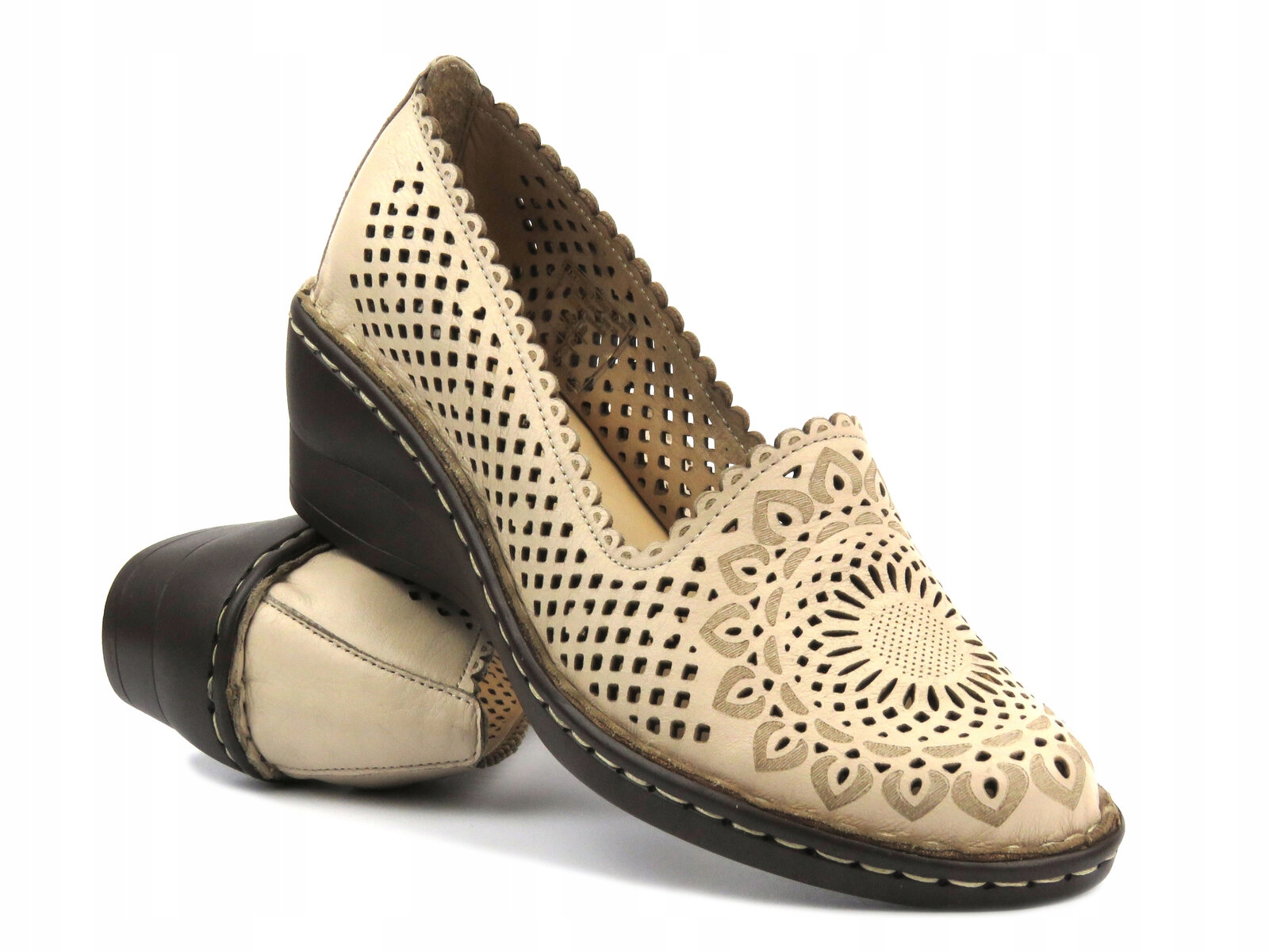 PÓŁBUTY DAMSKIE COMFORTABEL 730015 SKÓRZANE AŻUROWE KOTURN BEŻOWE ...