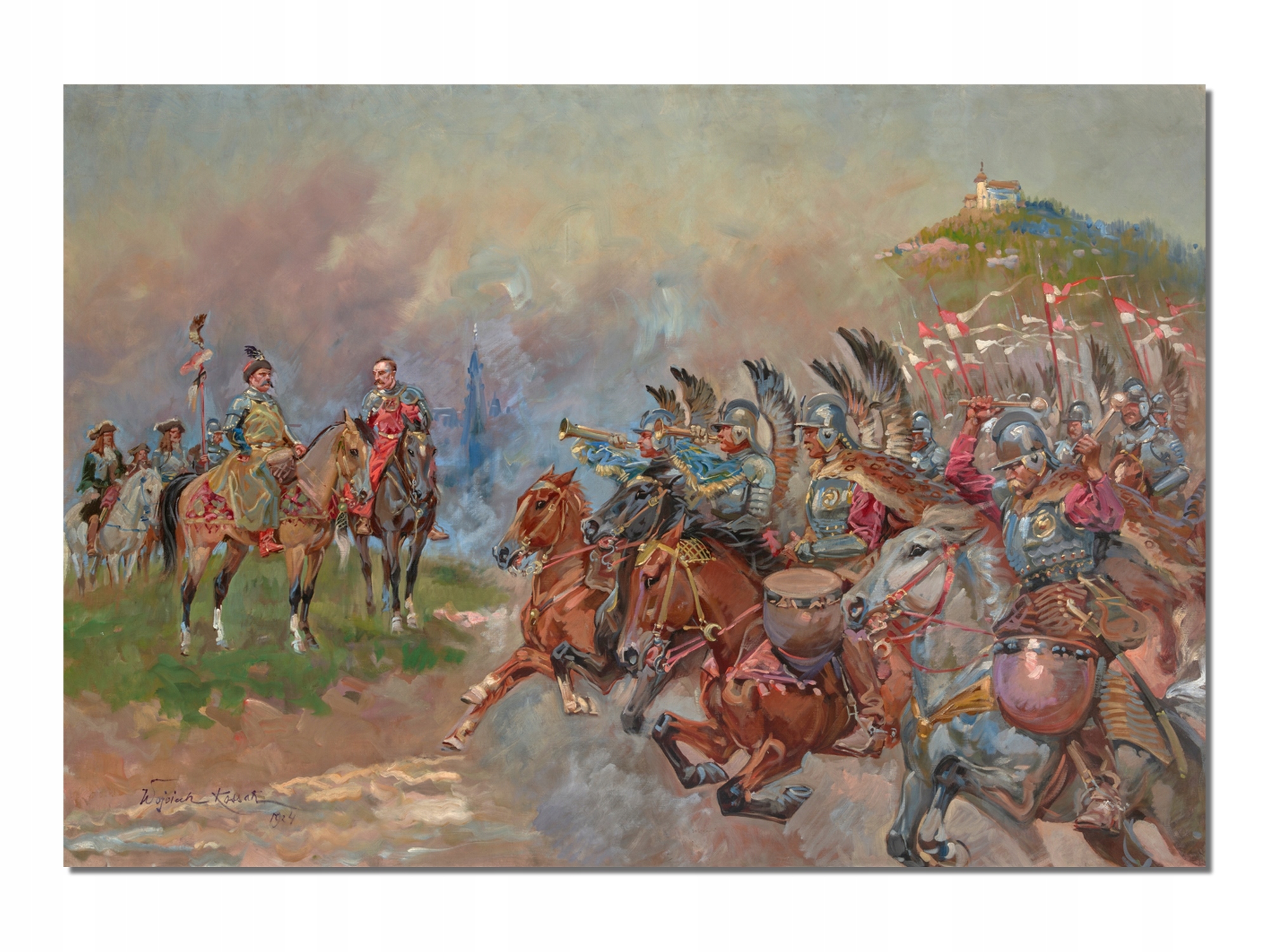 Obraz W. KOSSAK Husaria polska w przejeździe przed Janem III Sobieskim ...