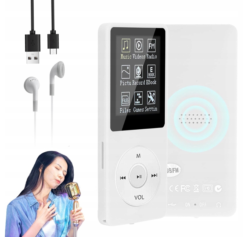 MP3 PŘEHRÁVAČ TENKÝ PŘENOSNÝ BLUETOOTH EBOOK FM RÁDIO 16GB HI-FI BÍLÁ ...