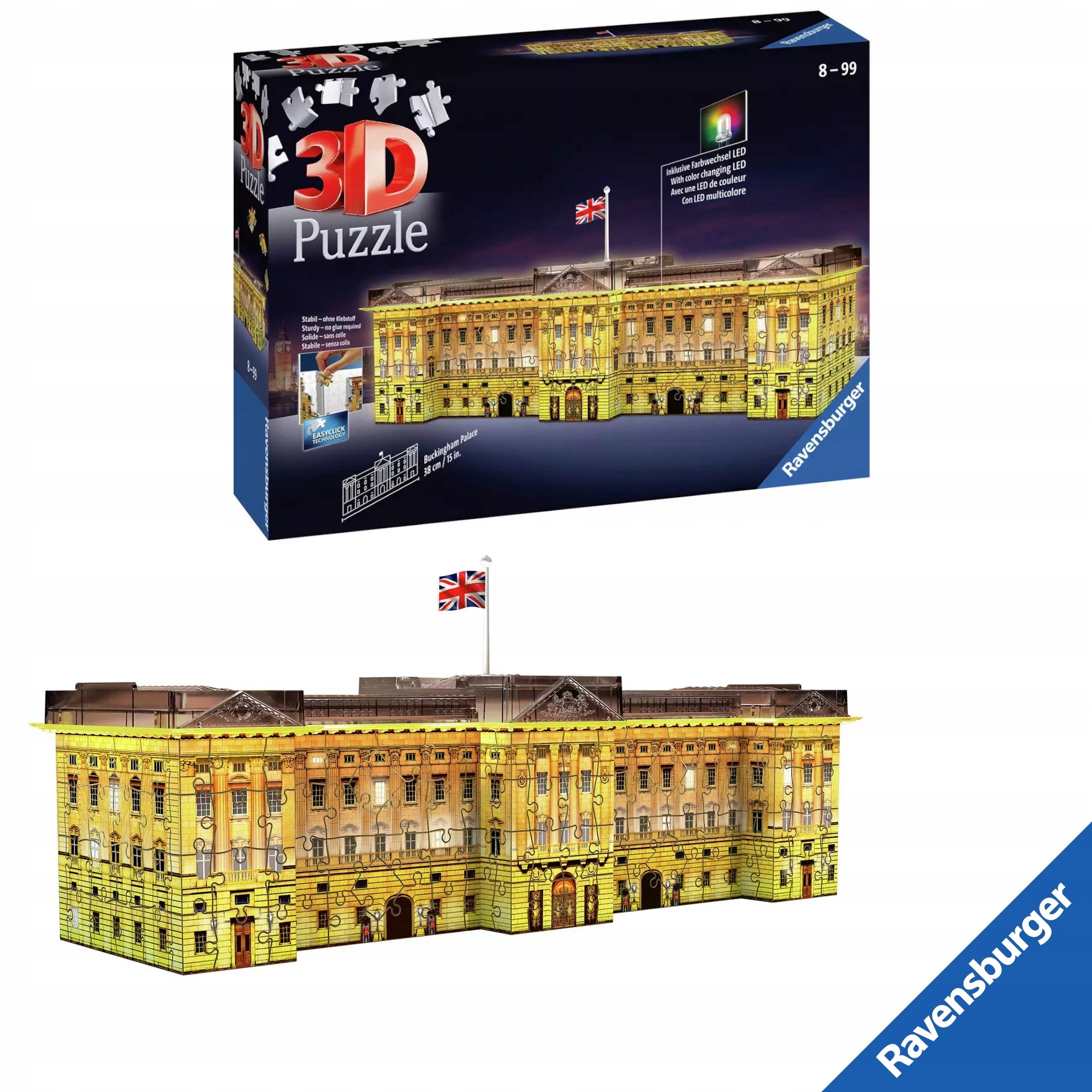 RAVENSBURGER PUZZLE 3D LED PAŁAC BUCKINGHAM BUDYNKI NOCĄ UKŁADANKA 216 ...
