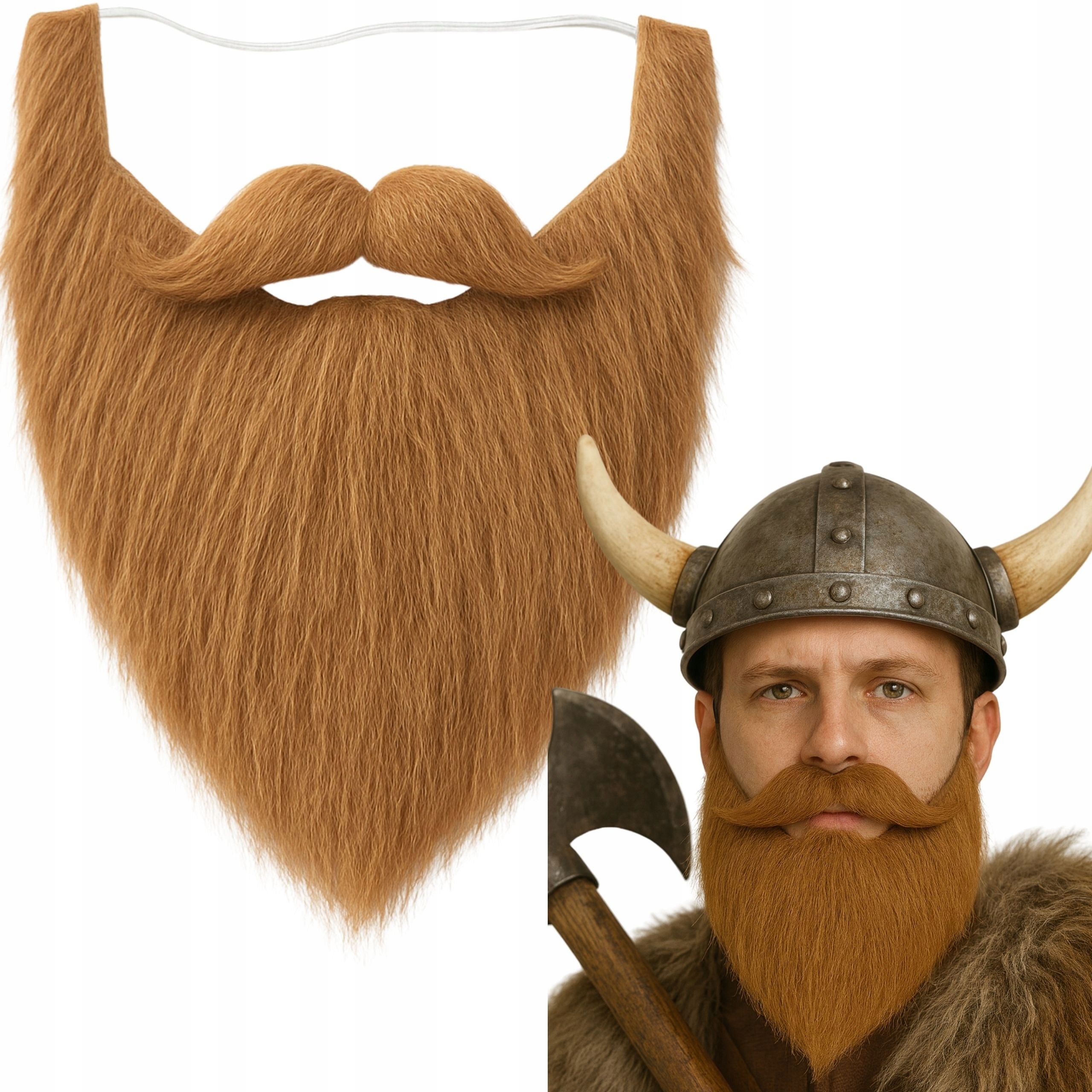SZTUCZNA BRODA RUDA Z WĄSAMI PIRAT KRASNOLUD DRWAL WIKING STRÓJ HALLOWEEN (5907021918183) • Cena ...