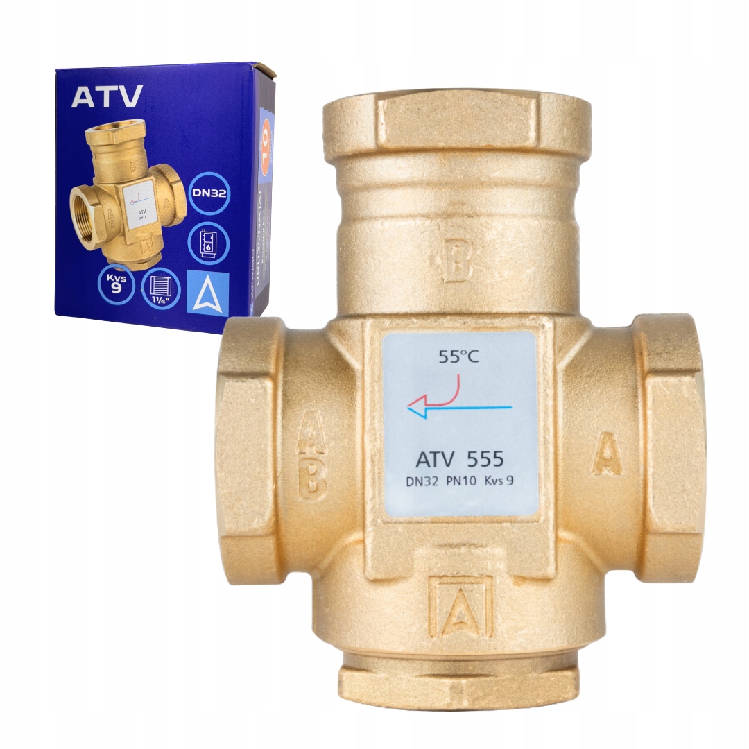 ZAWÓR TEMPERATUROWY OCHRONY POWROTU KOTŁA ATV 555 DN32 5/4" CAL 9 m³/h 55°C (5907718971439 ...