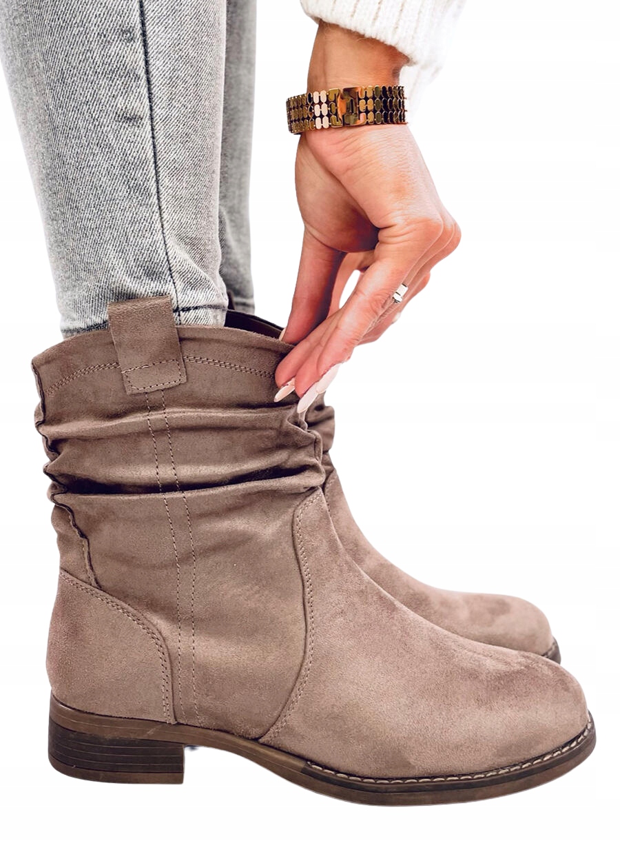 Buty Damskie Botki Płaskie Klasyczne WONGER Khaki Rozmiar 41 ...