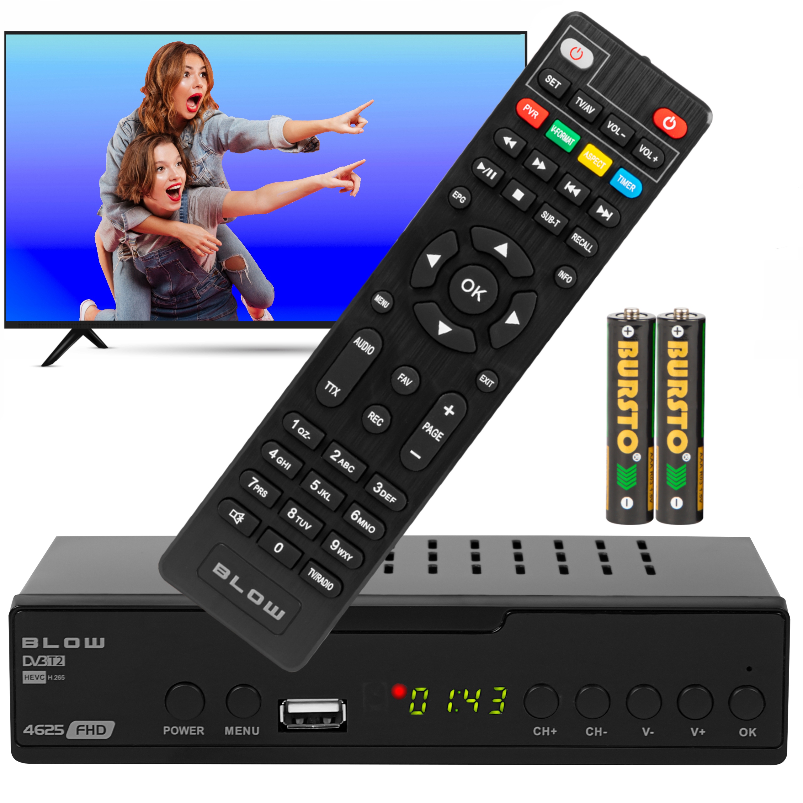 TUNER DEKODER DVB-T2 TV NAZIEMNEJ H.265 HEVC HDMI SCART PILOT BLOW ...