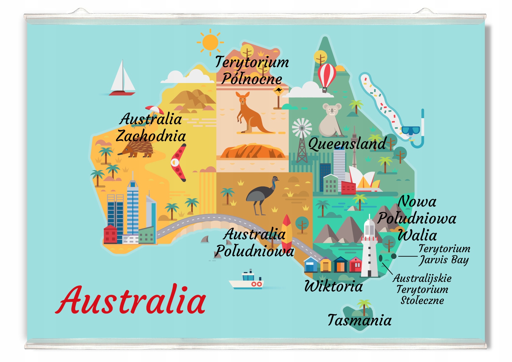 Kolorowy plakat mapa Australii Australia mapa 12549373320 - Allegro.pl